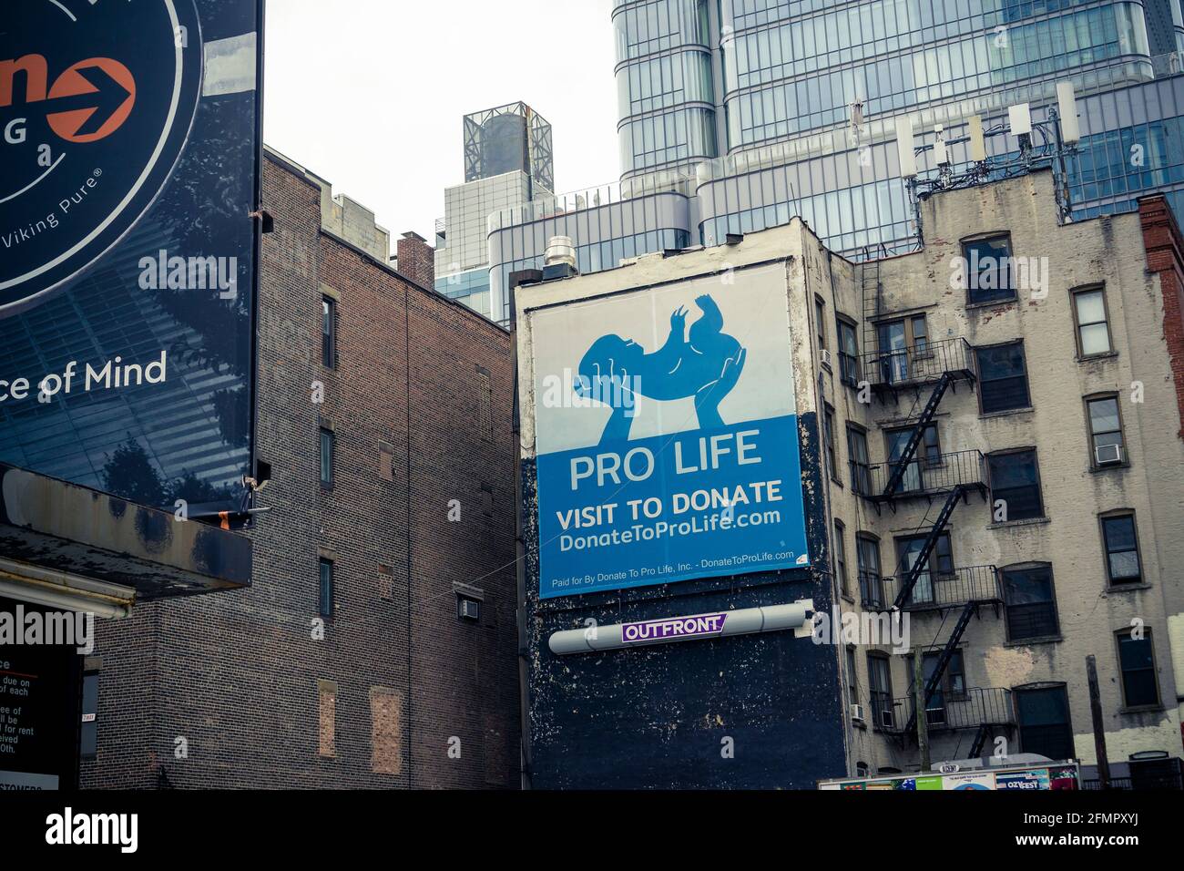 Pro-life advertising on a billboard in the Hudson Square neighborhood ...