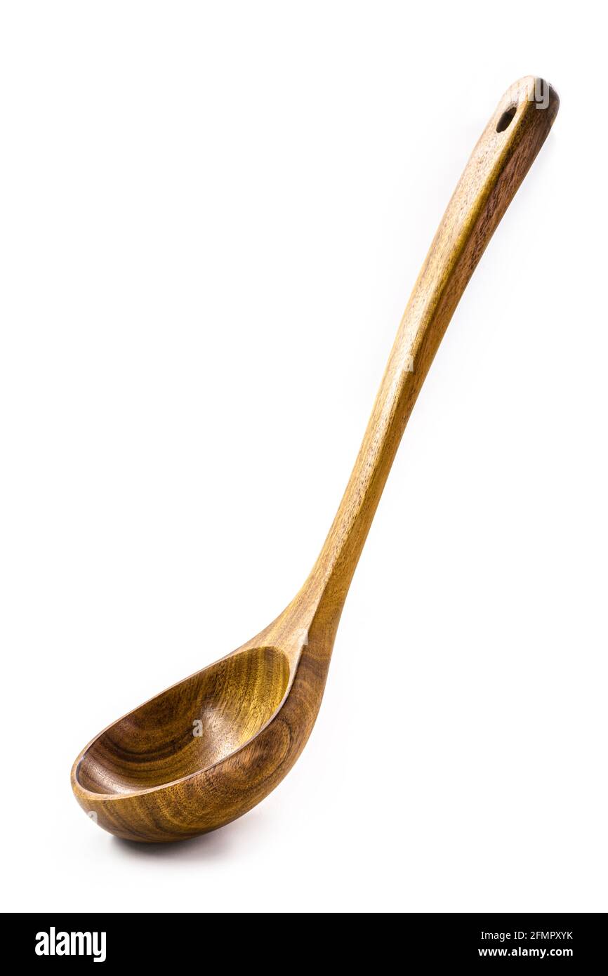 rustic wooden spoon, kitchen utensil on isolated white background Stock ...