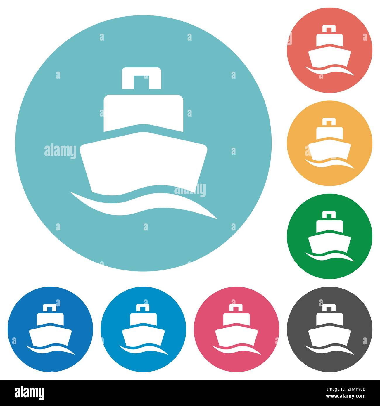 Cruise ship flat white icons on round color backgrounds Stock Vector ...