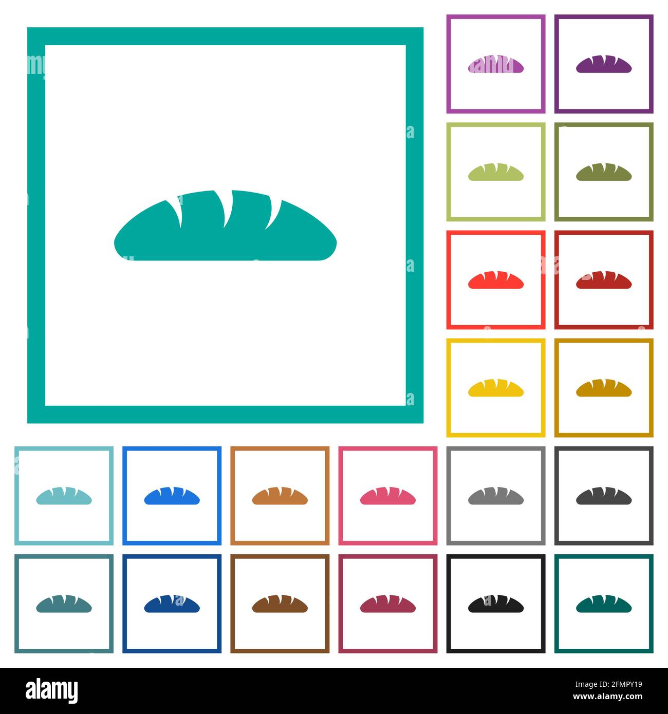 Bread flat color icons with quadrant frames on white background Stock ...