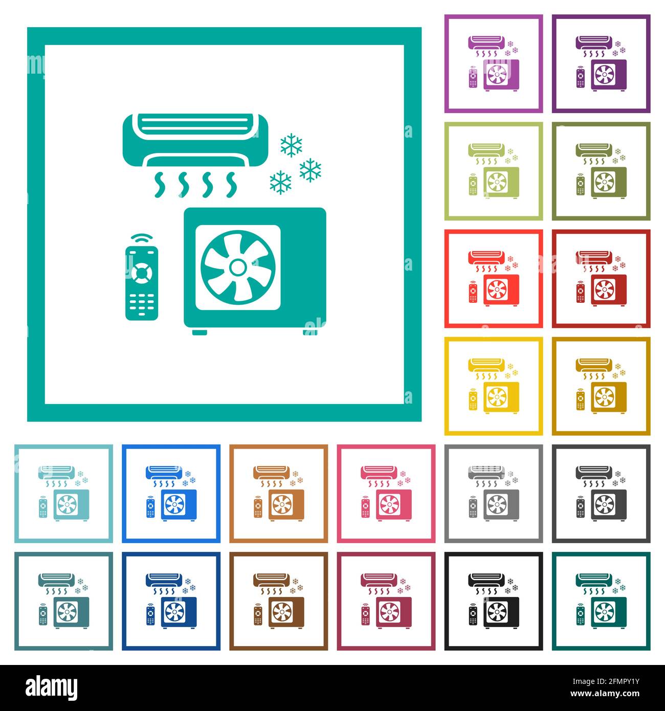 Air conditioning system flat color icons with quadrant frames on white ...