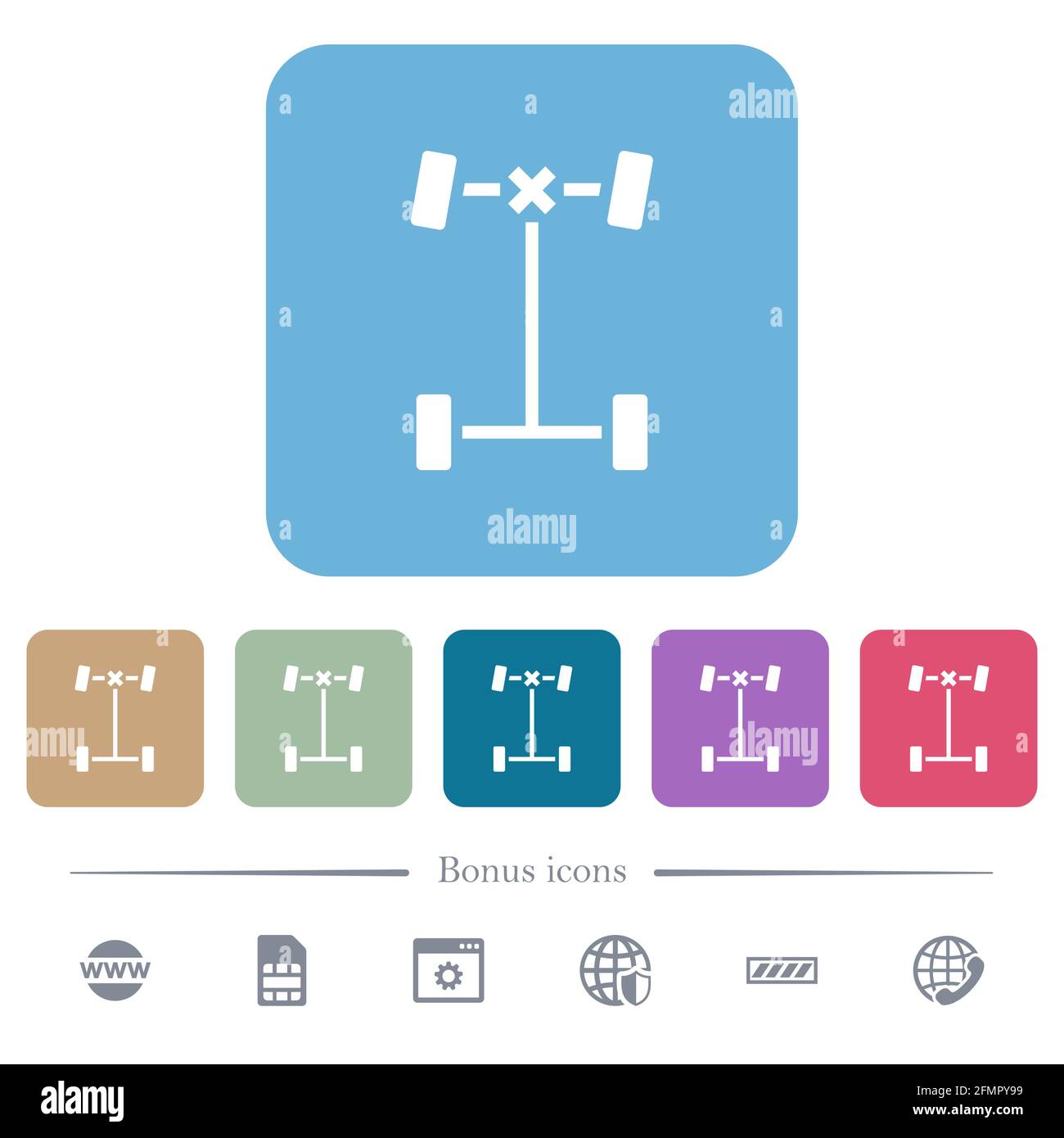 Front differential lock white flat icons on color rounded square ...