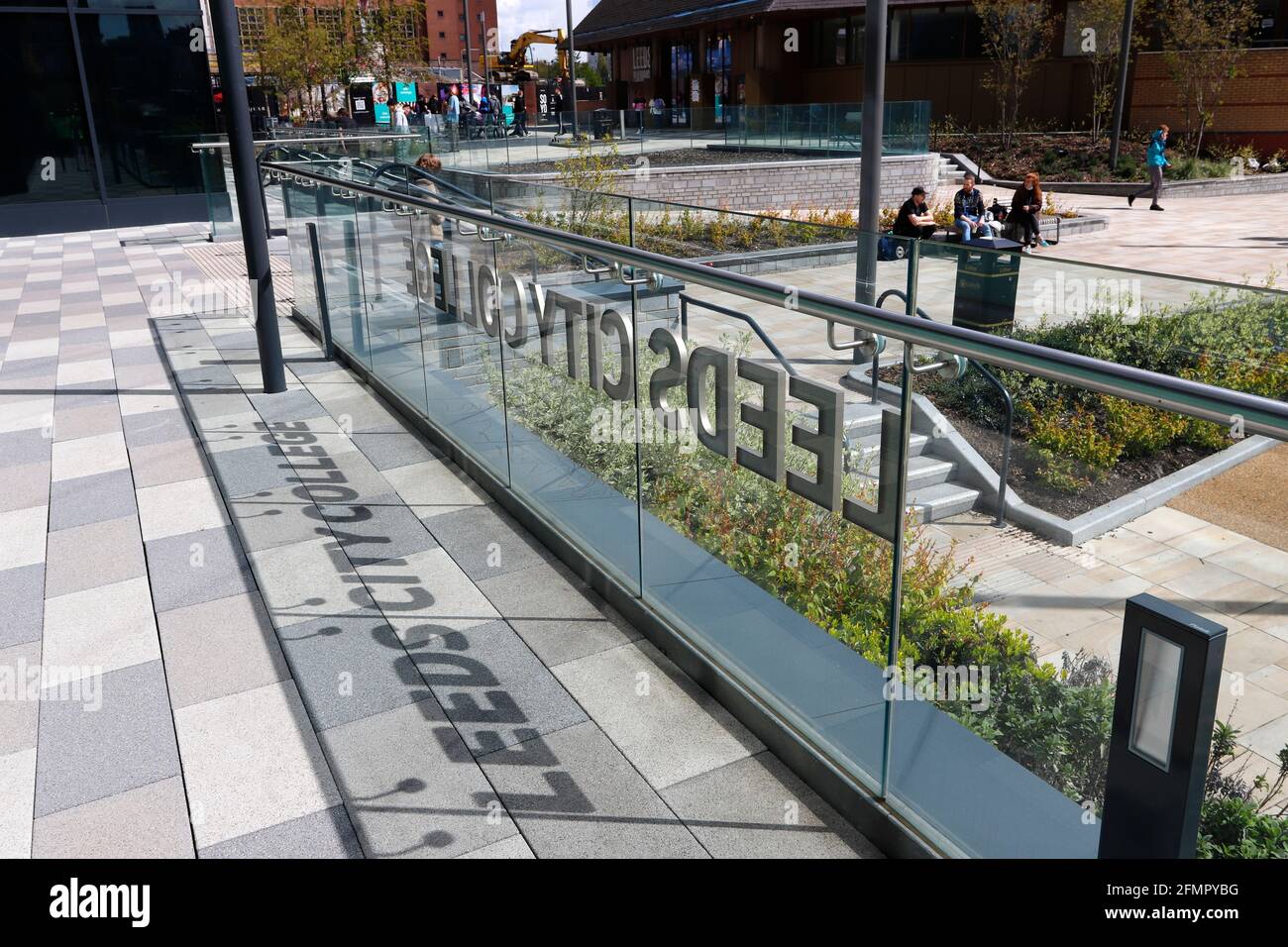 Glass walkway sign for Leeds City Art College building, Leeds Stock ...