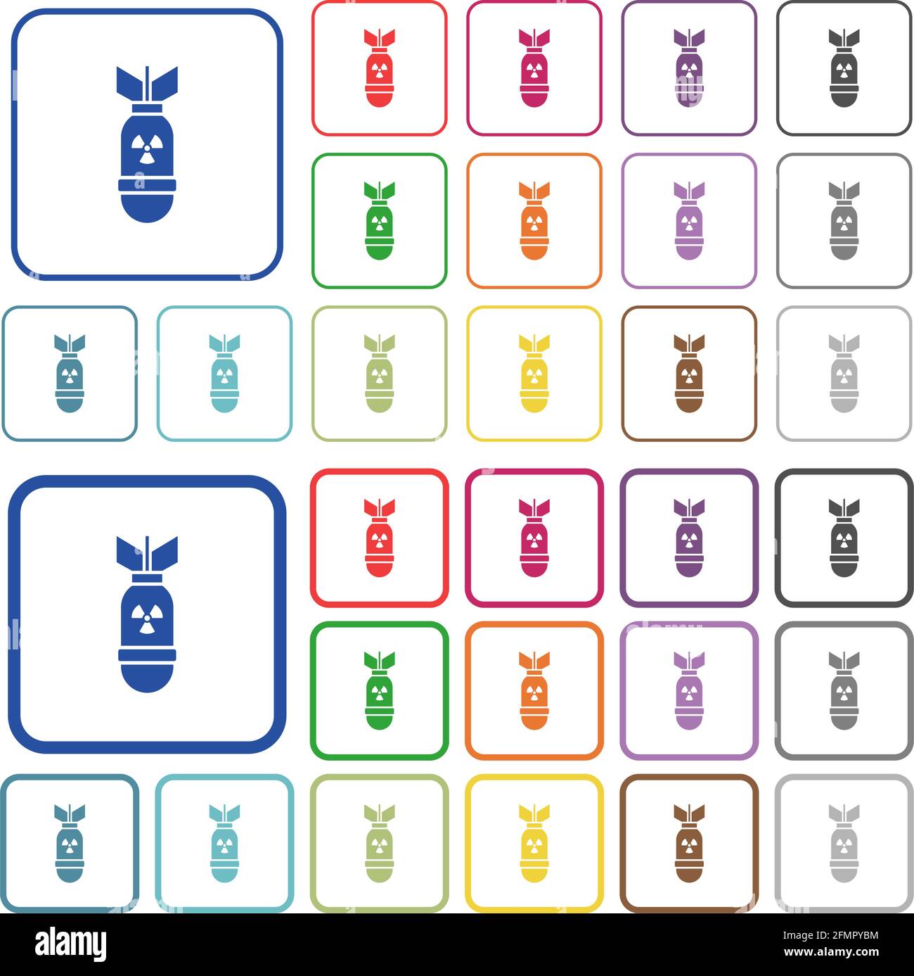 Atomic bomb color flat icons in rounded square frames. Thin and thick ...