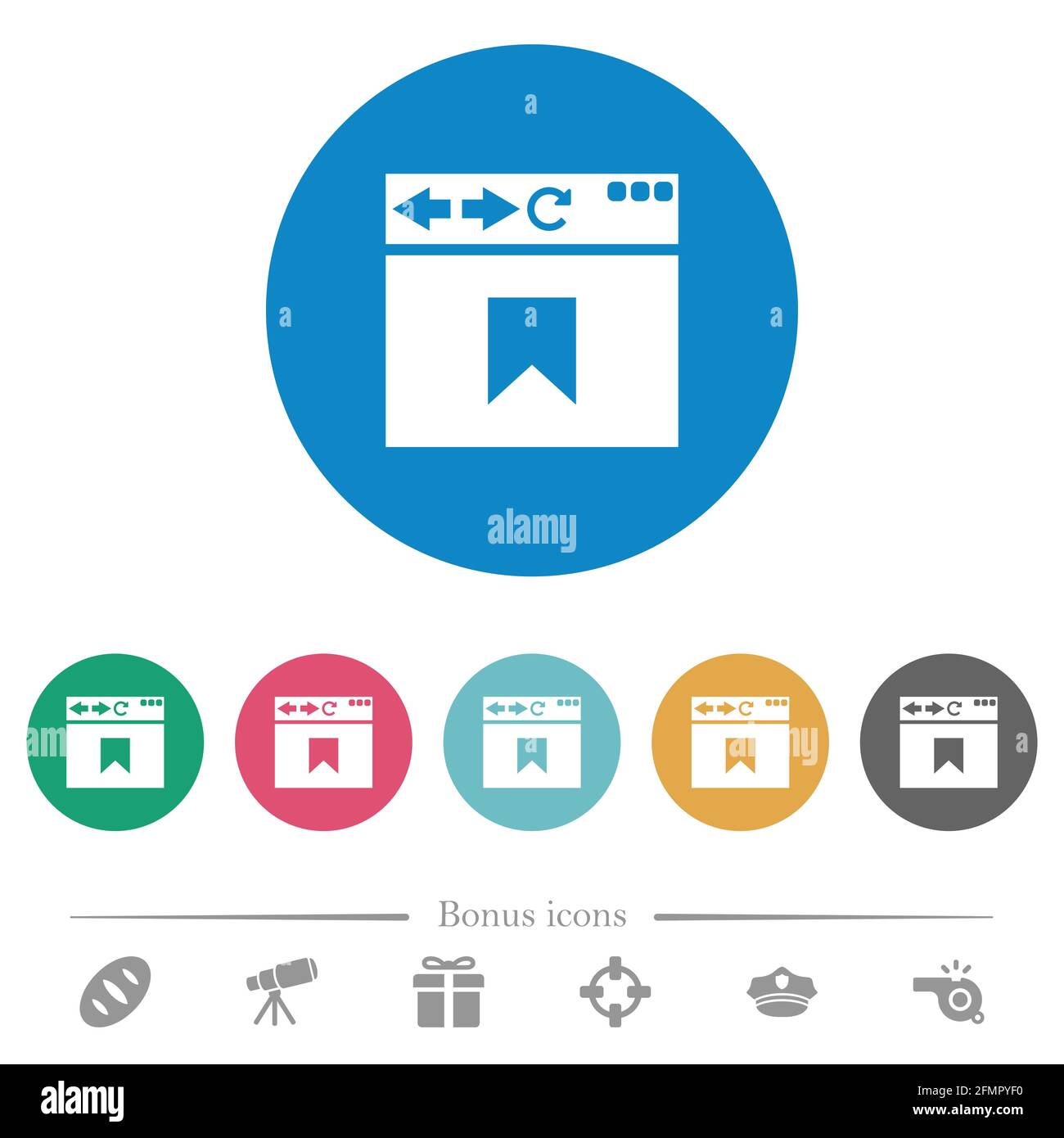 Browser bookmark flat white icons on round color backgrounds. 6 bonus icons included Stock ...