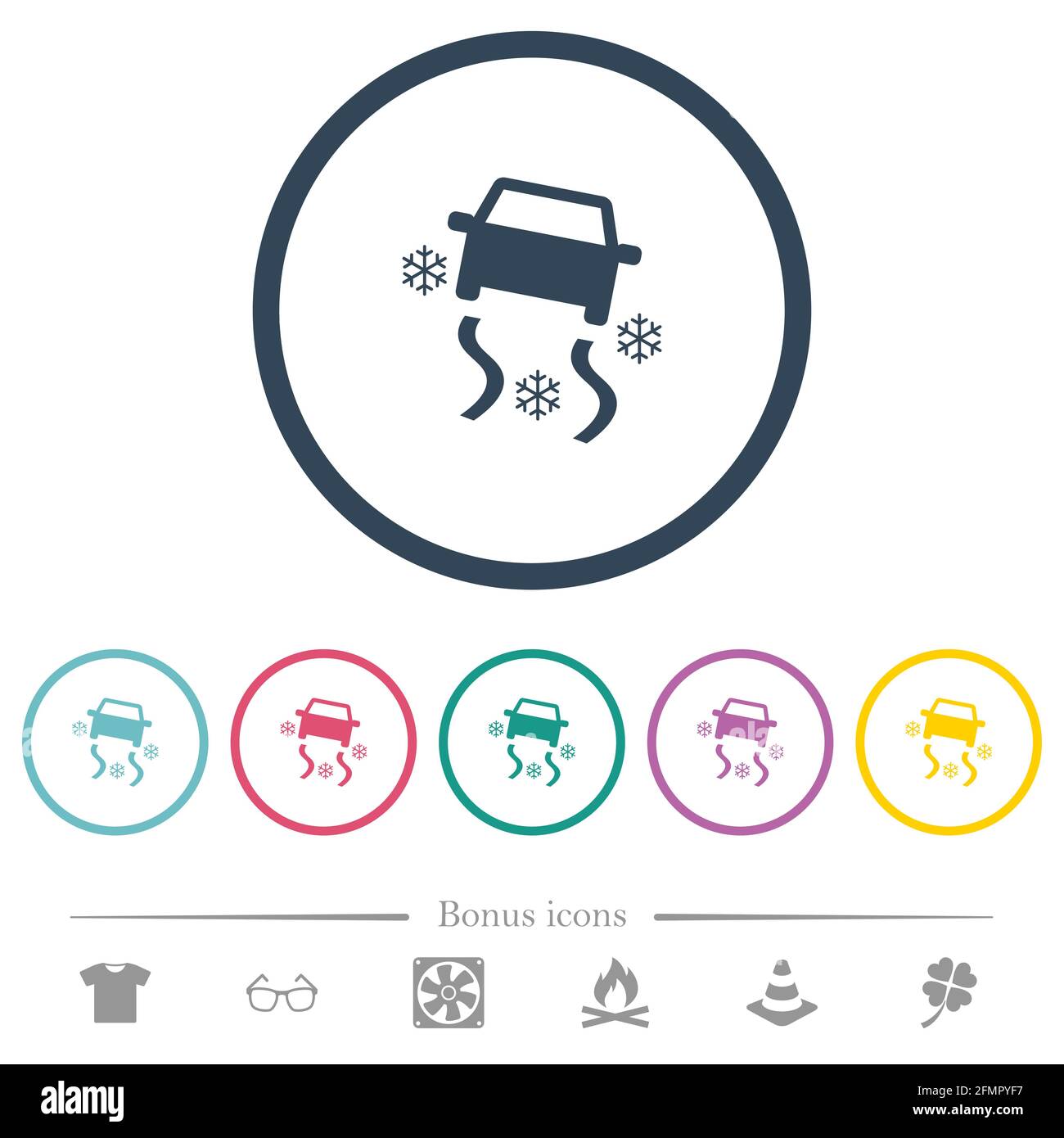 Snowy road dashboard indicator flat color icons in round outlines. 6 ...