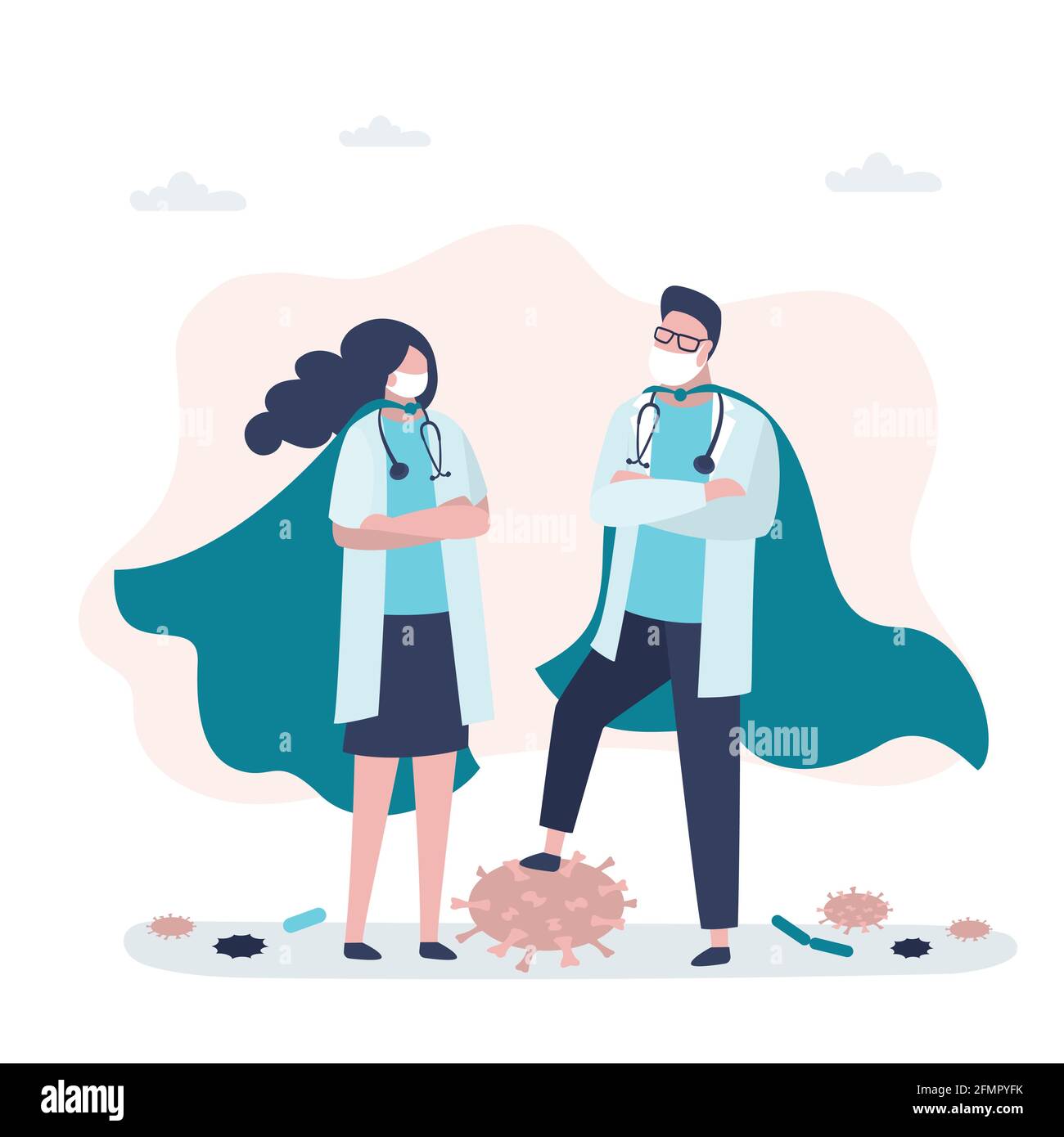 Happy superhero doctors defeated coronavirus, viruses and diseases ...