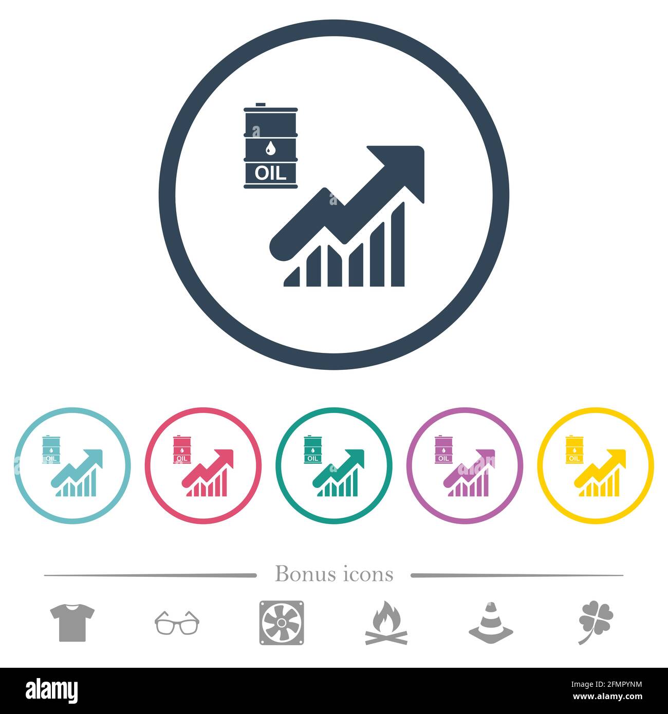 Oil trade graph flat color icons in round outlines. 6 bonus icons ...