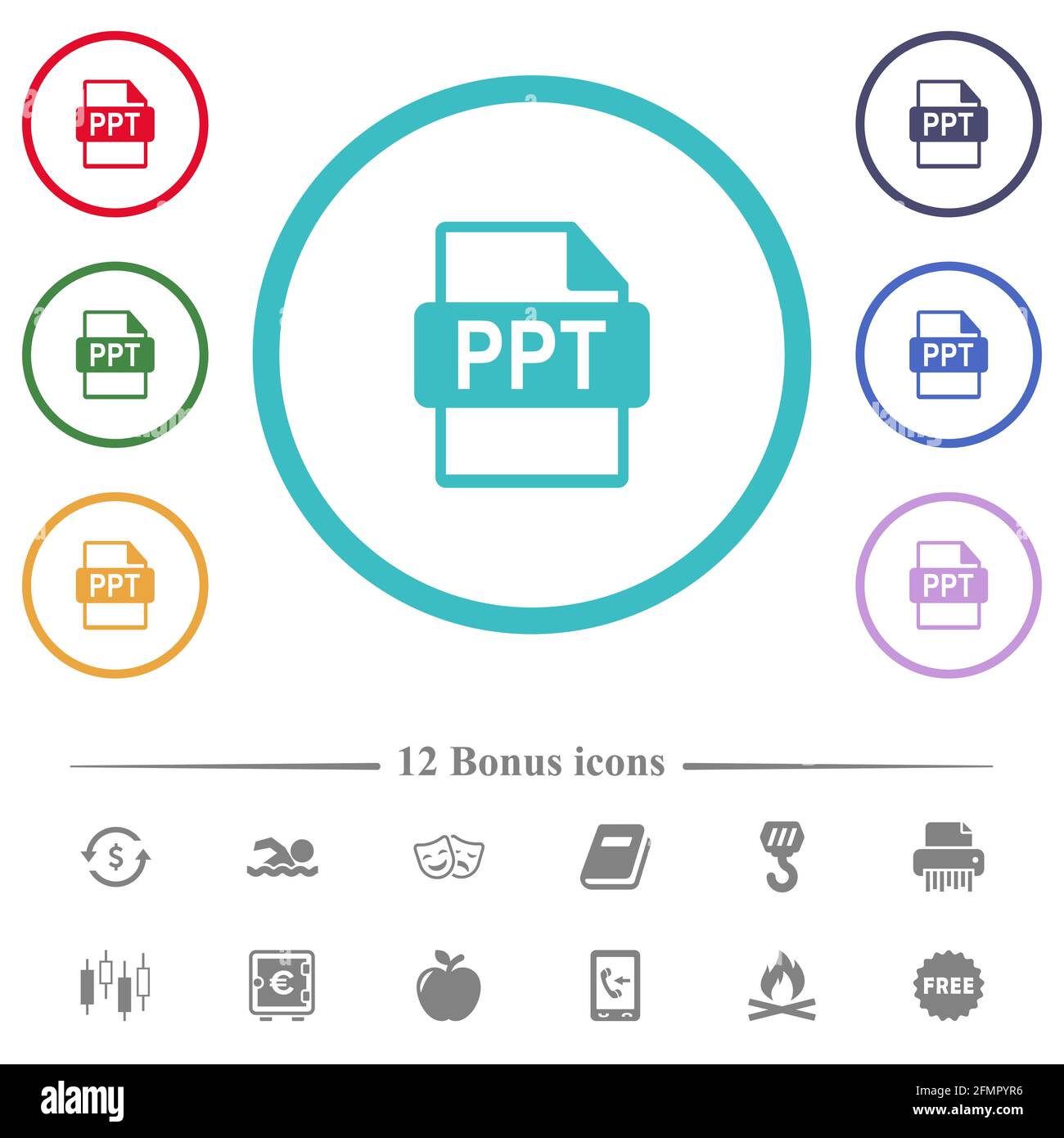 PPT file format flat color icons in circle shape outlines. 12 bonus ...