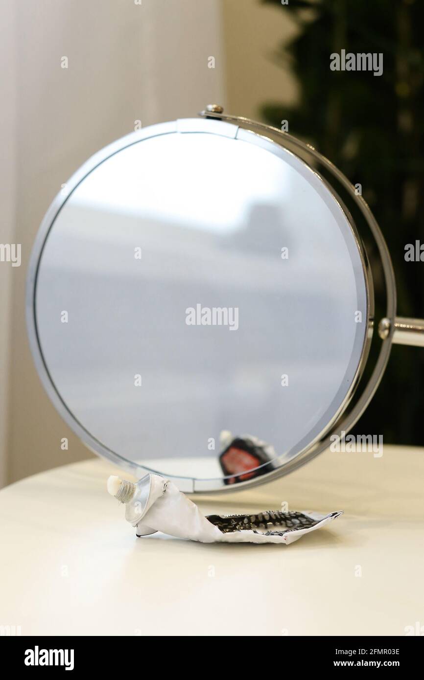 cosmetic cream, eco cosmetics and mirror at home, lotion serum face ...