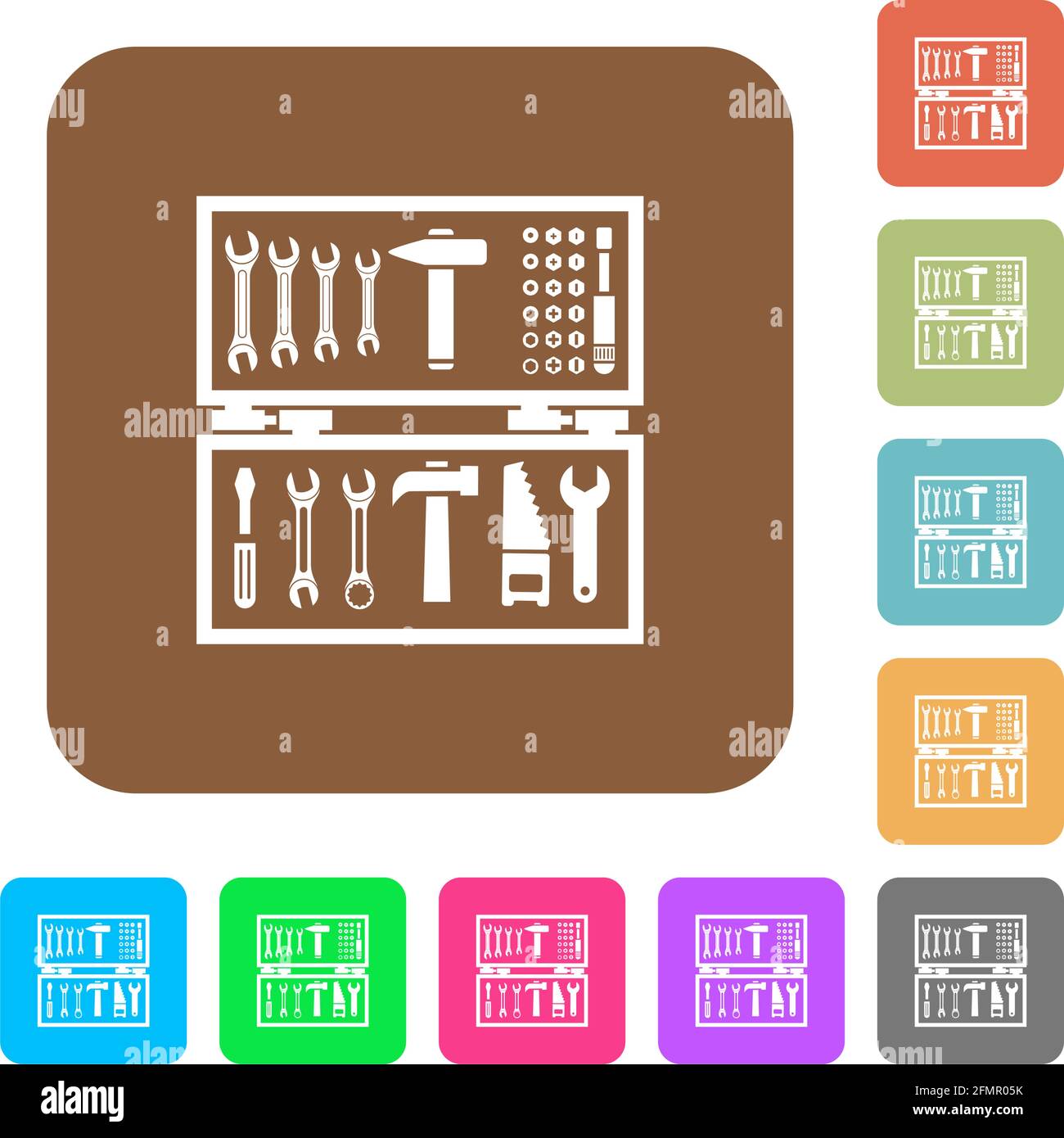 Open toolbox flat icons on rounded square vivid color backgrounds Stock ...