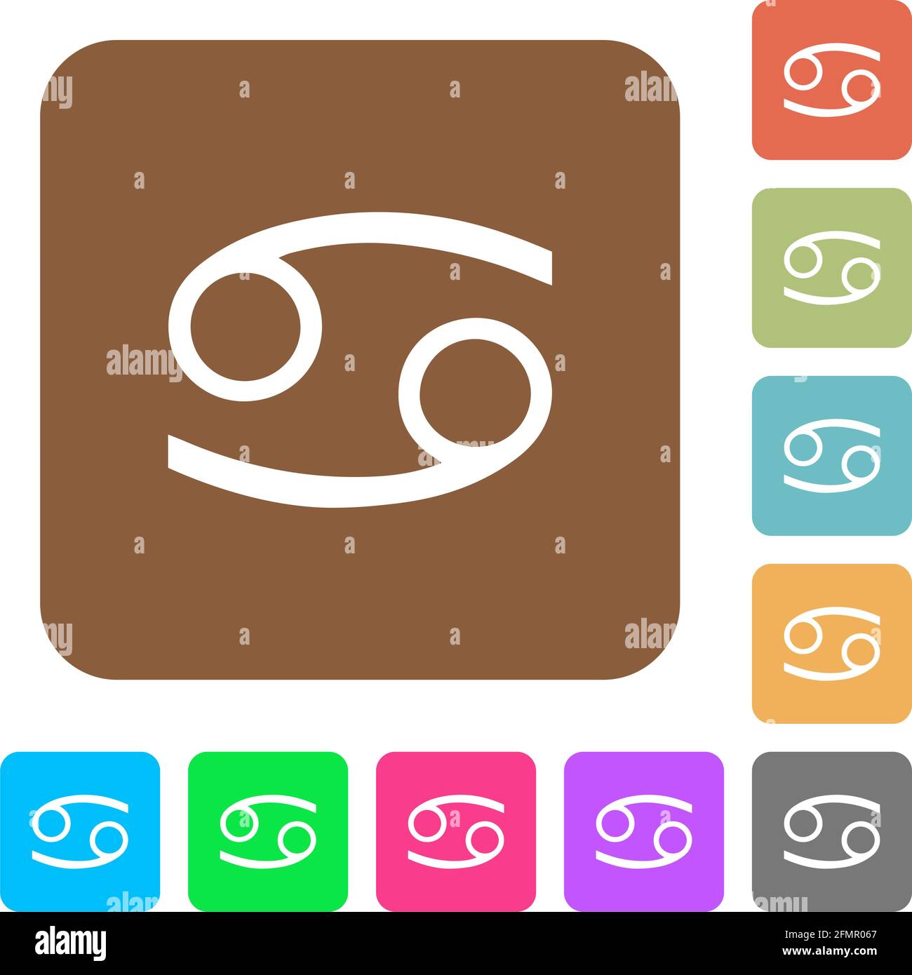 Cancer zodiac symbol flat icons on rounded square vivid color ...