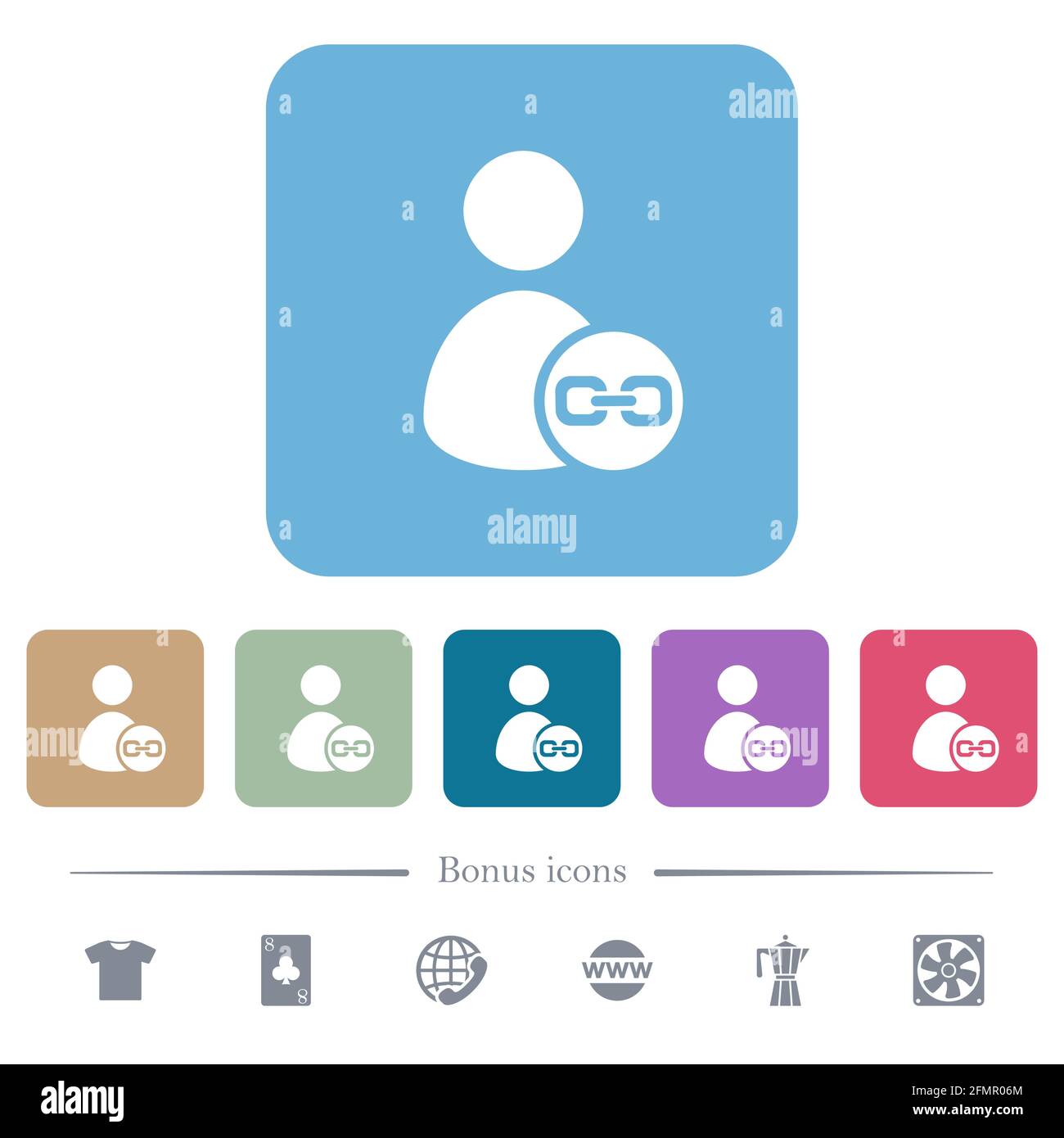 Link user account white flat icons on color rounded square backgrounds ...