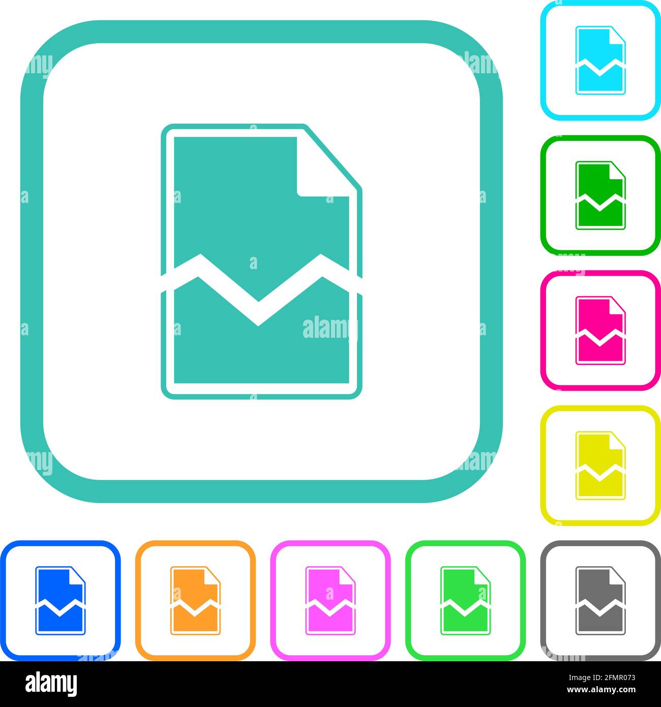 Broken page vivid colored flat icons in curved borders on white ...