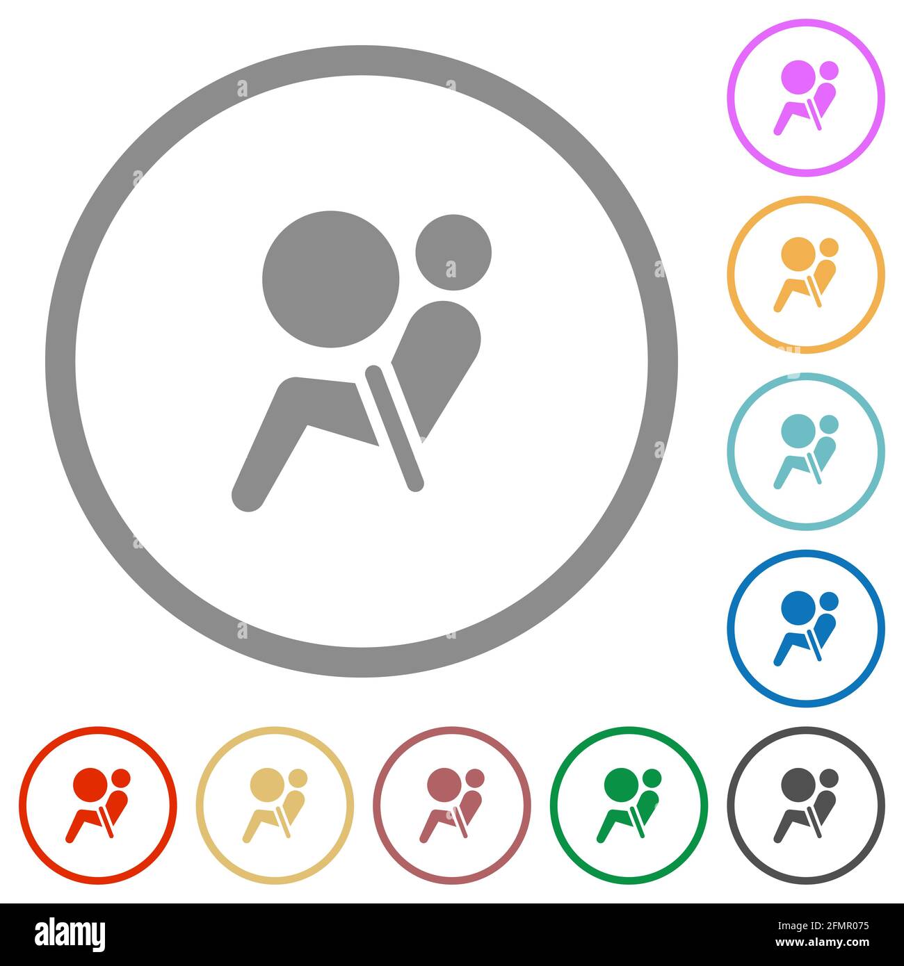 Air bag dashboard indicator flat color icons in round outlines on white ...