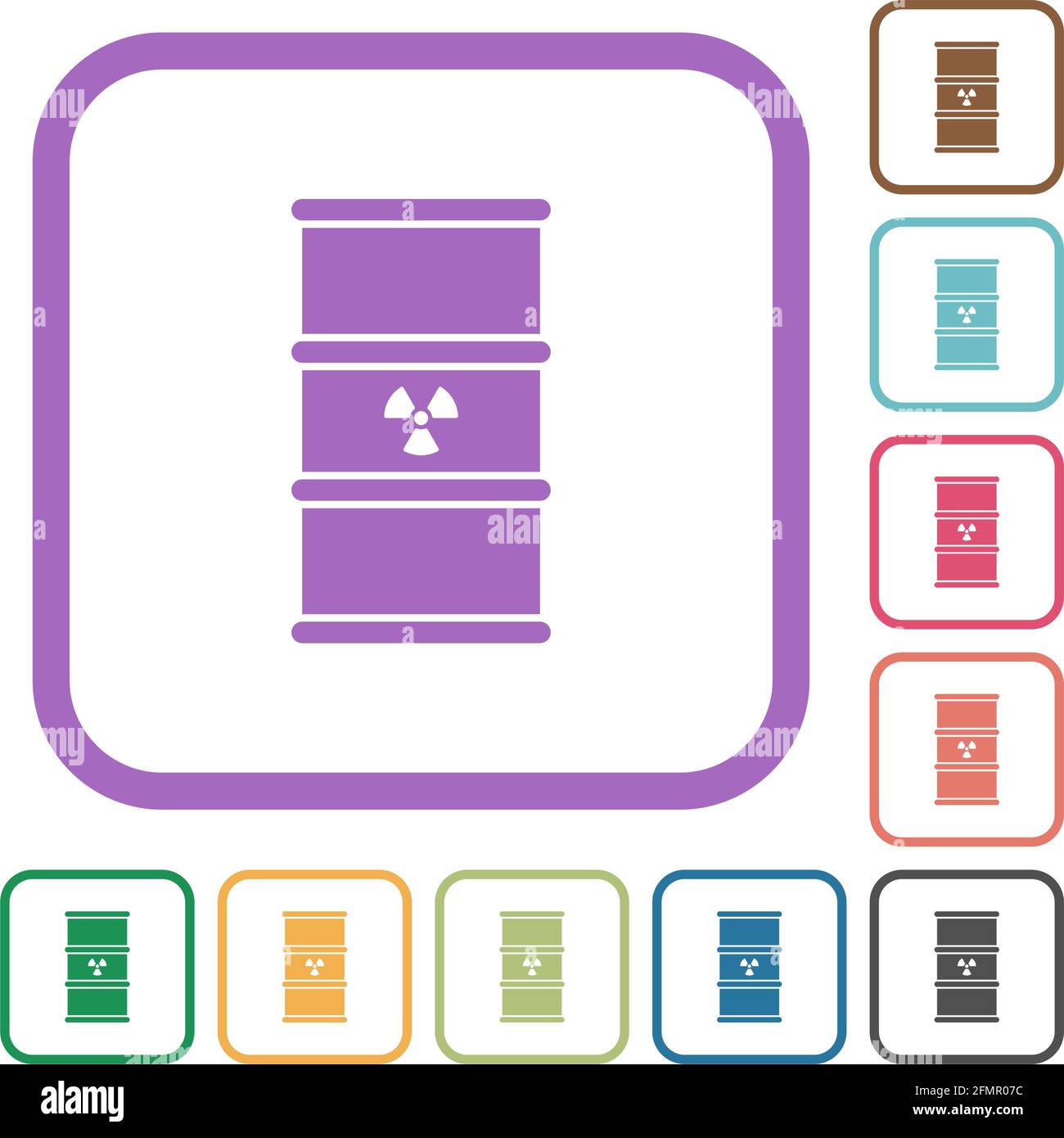 Radioactive waste simple icons in color rounded square frames on white ...