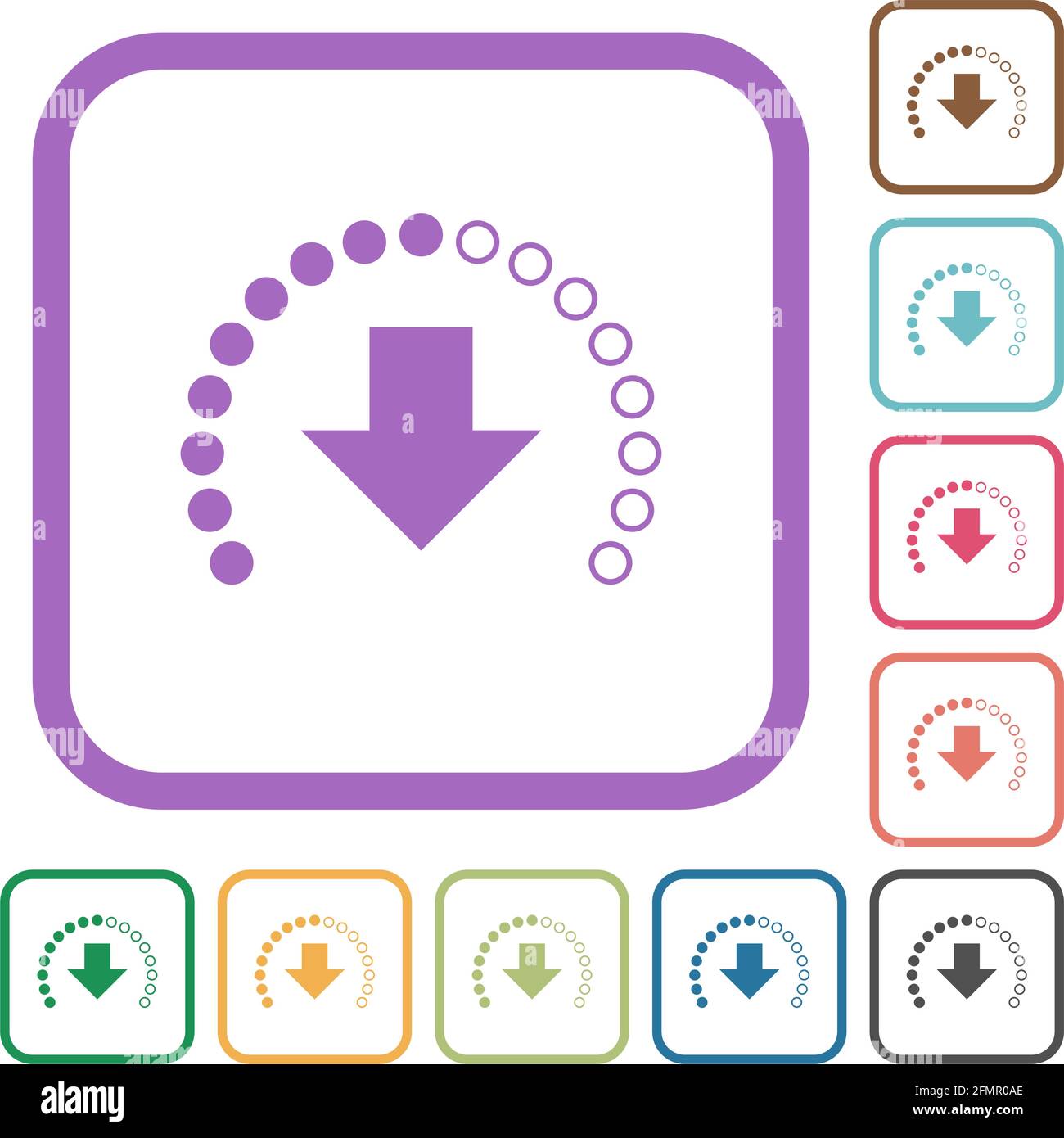 Download in progress simple icons in color rounded square frames on ...