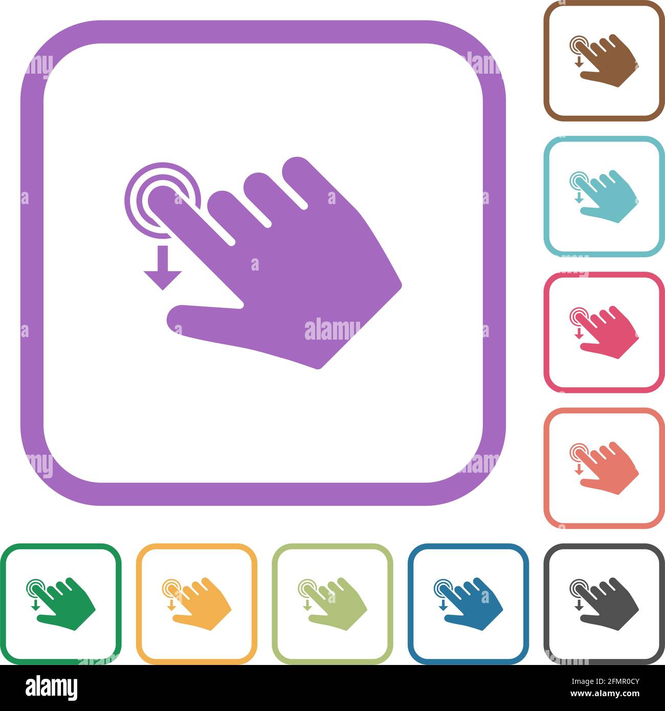 Right handed slide down gesture simple icons in color rounded square ...