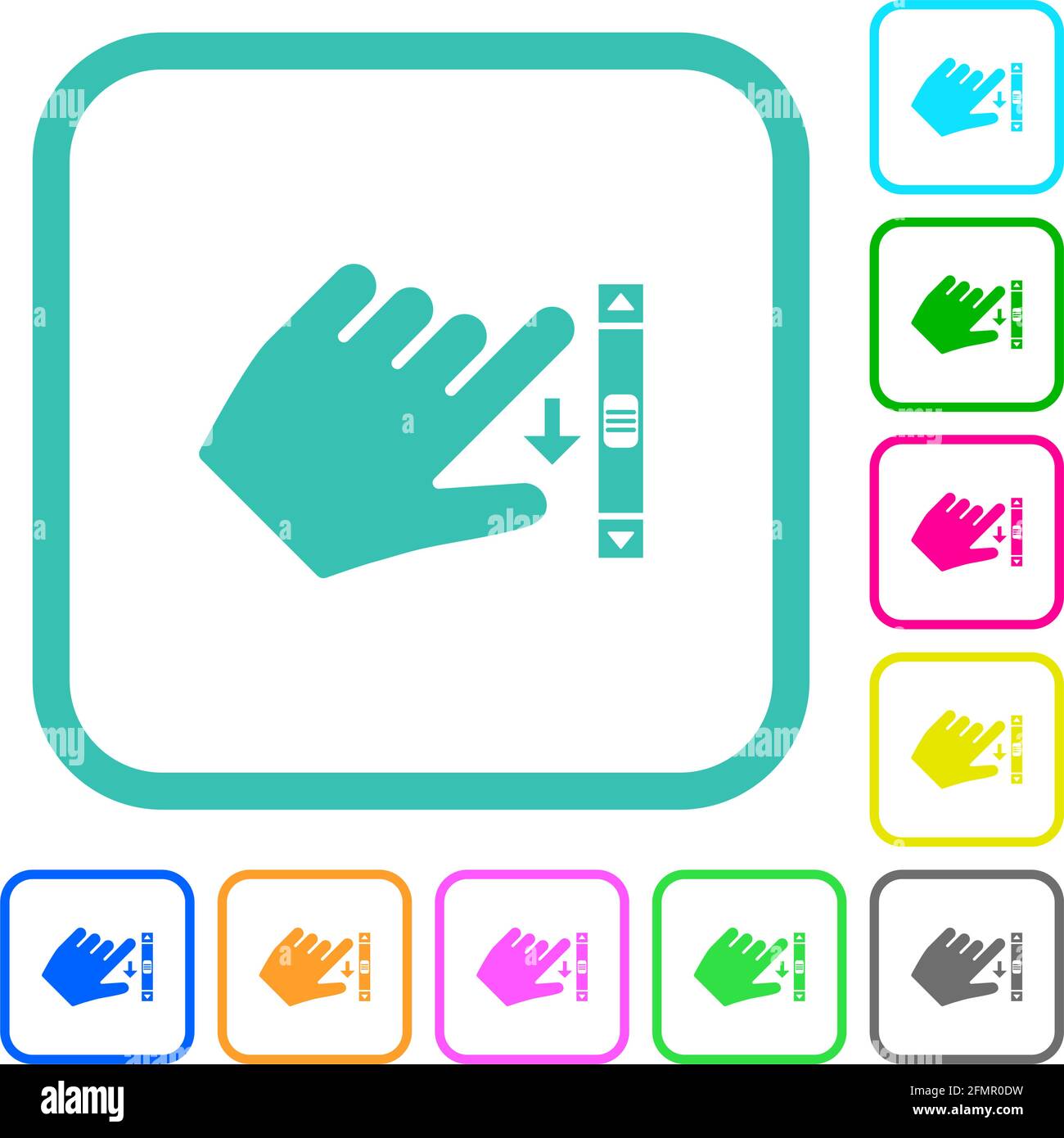 Left handed scroll down gesture vivid colored flat icons in curved ...