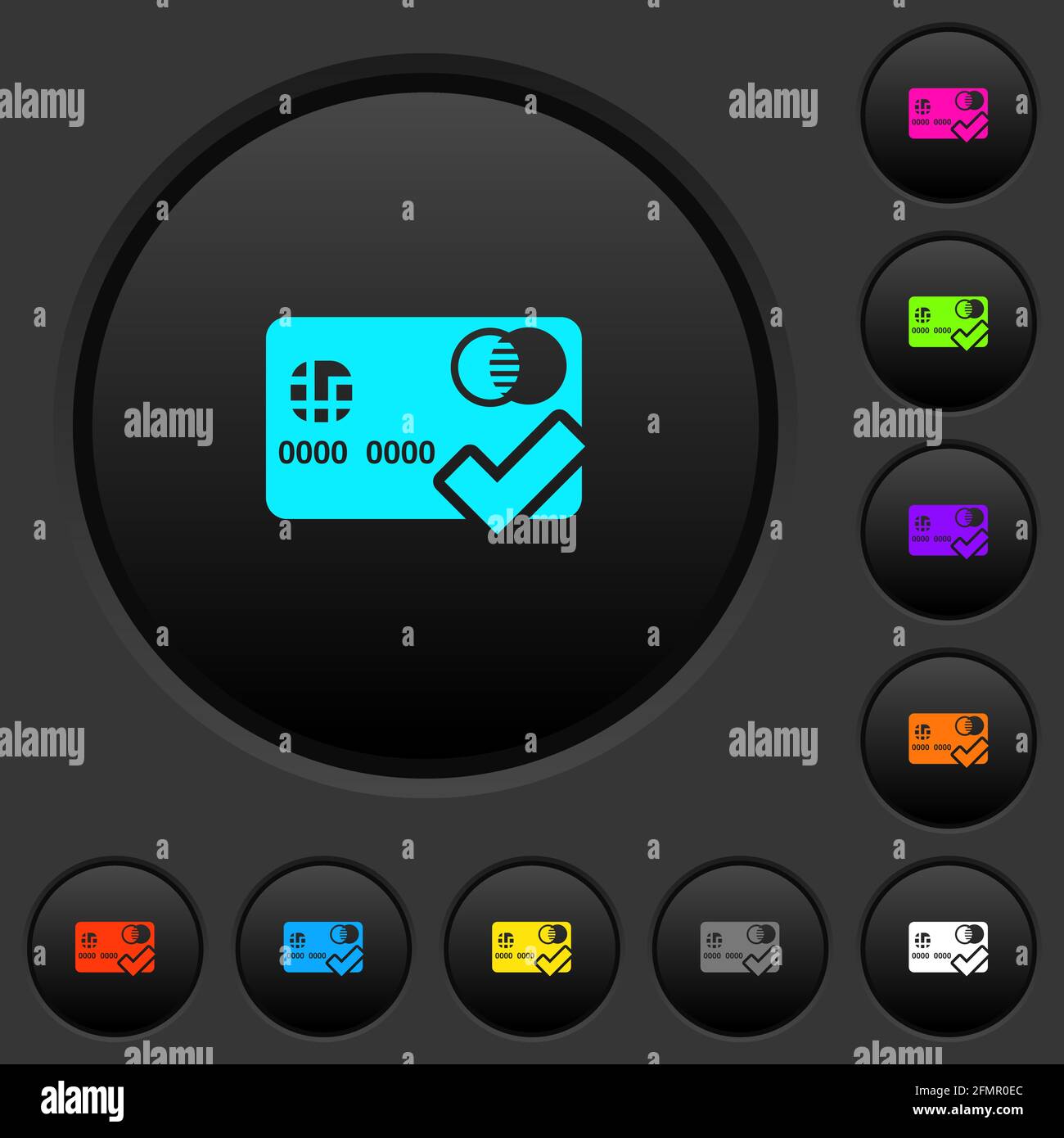 Accept credit card dark push buttons with vivid color icons on dark ...