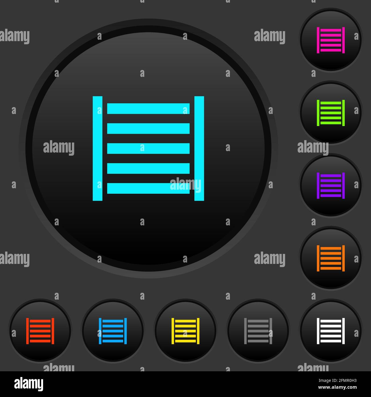 Railway dark push buttons with vivid color icons on dark grey ...