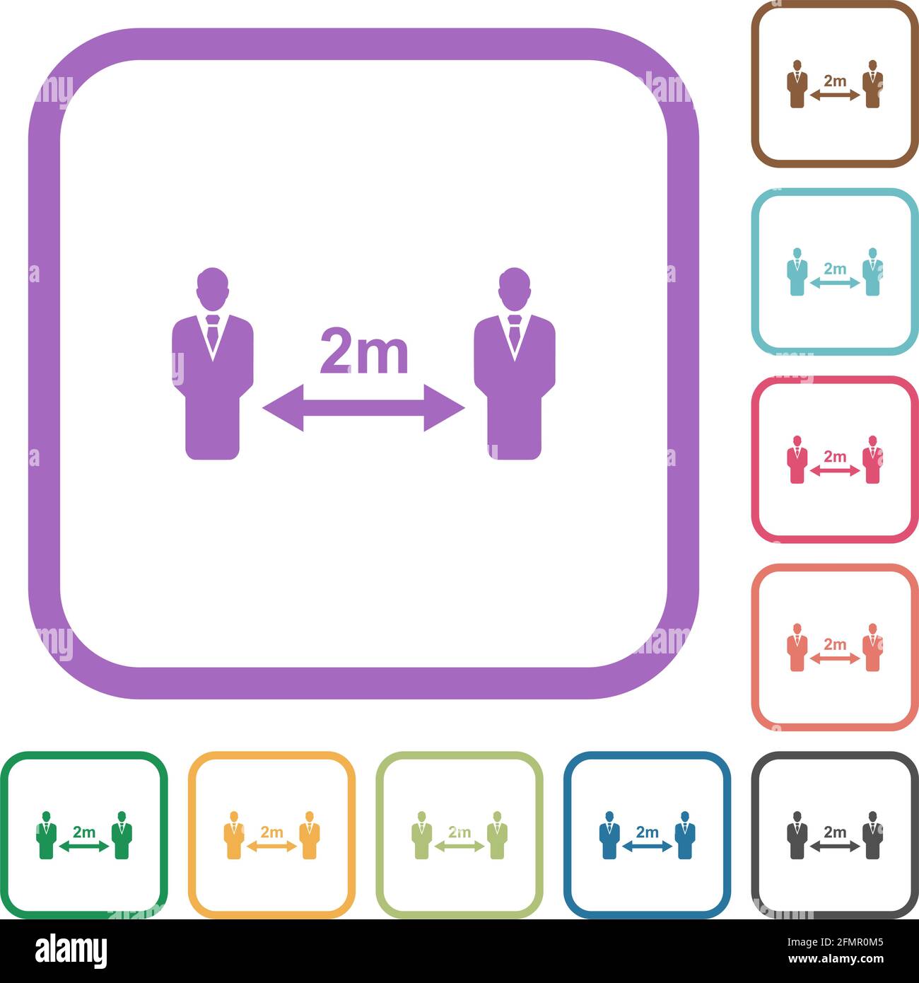 Social distancing 2 meters simple icons in color rounded square frames ...