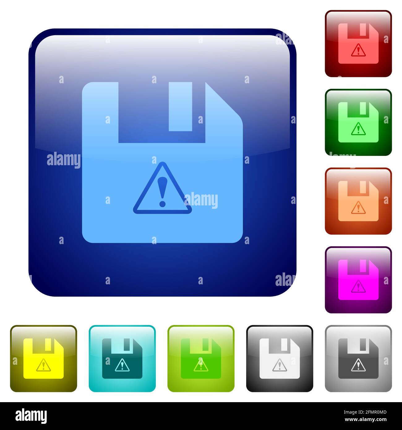 File warning icons in rounded square color glossy button set Stock ...