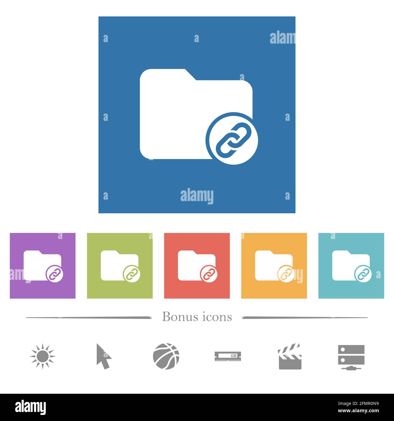 Directory attachment flat white icons in square backgrounds. 6 bonus ...