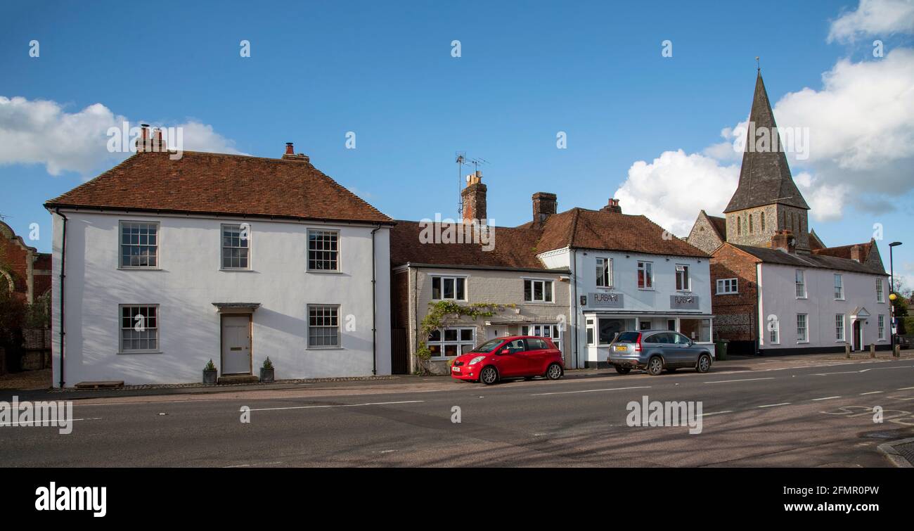 Stockbridge, Hampshire, England, UK. 2021. Stockbridge main street with ...