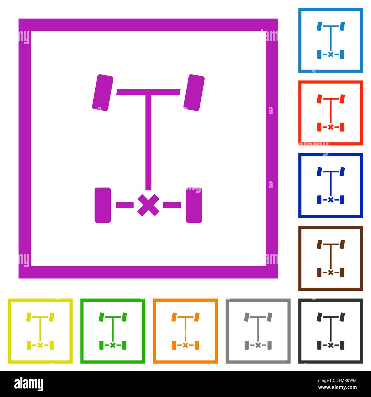 Rear differential lock flat color icons in square frames on white ...
