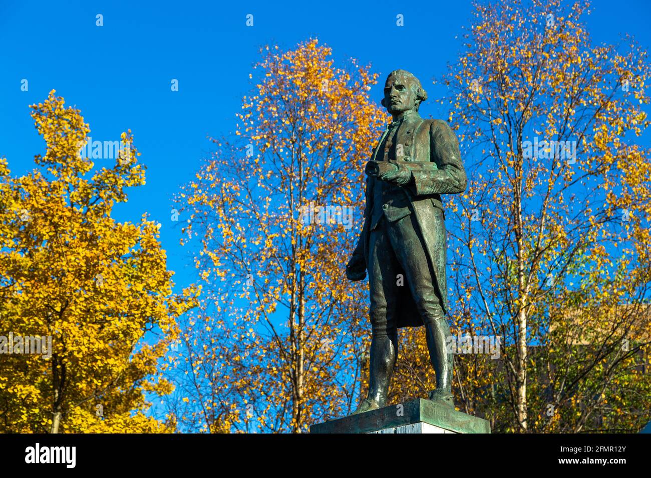 View of the Captain James Cook Monument in Resolution Park in Anchorage ...