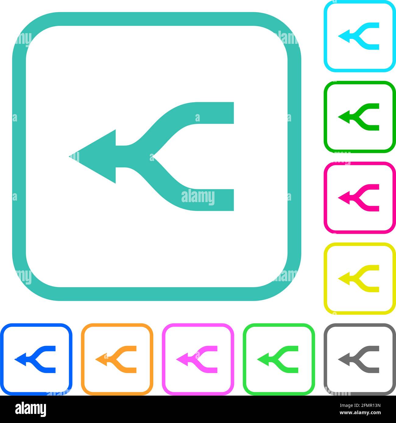 Merge arrows left vivid colored flat icons in curved borders on white ...