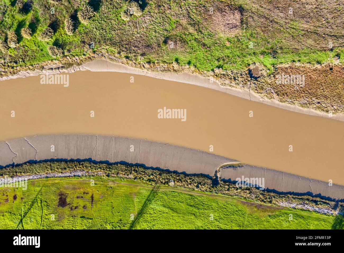 Aerial view of Rio Trancao, a Tagus river estuary in Bobadela, Lisbon ...