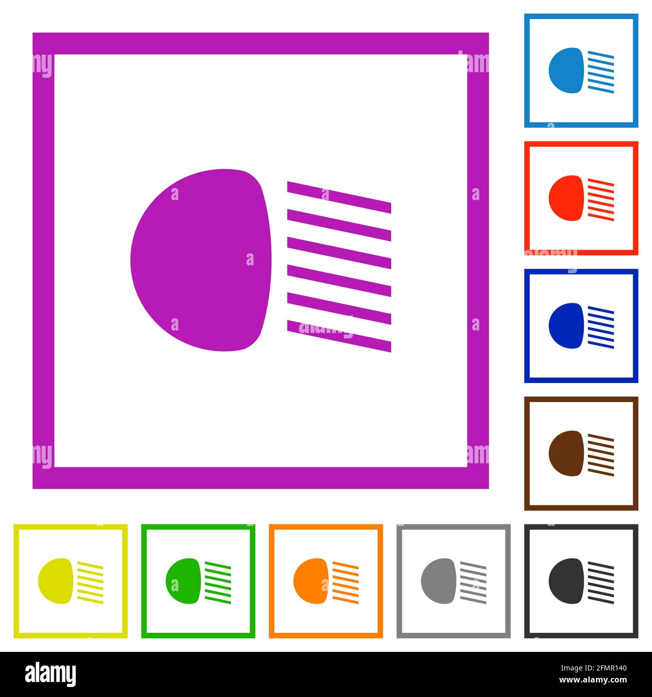 Dipped beam lights flat color icons in square frames on white ...