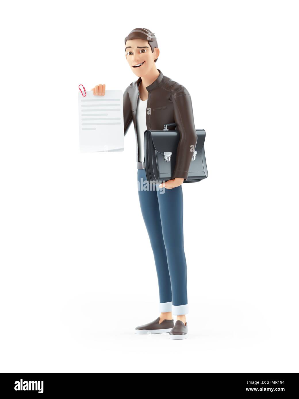 3d cartoon man holding completed document, illustration isolated on ...