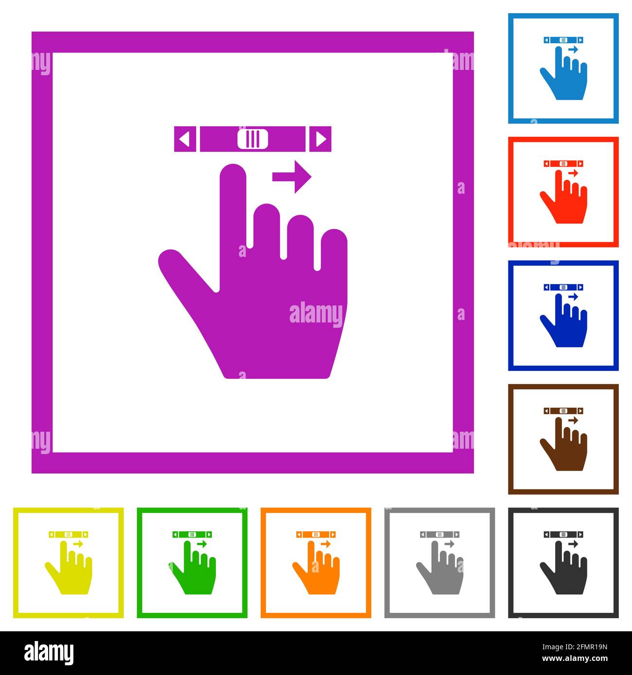 right handed scroll right gesture flat color icons in square frames on ...