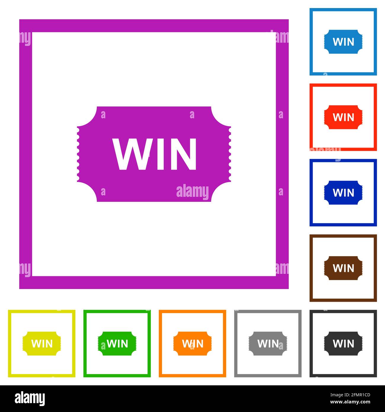 Winner ticket flat color icons in square frames on white background ...