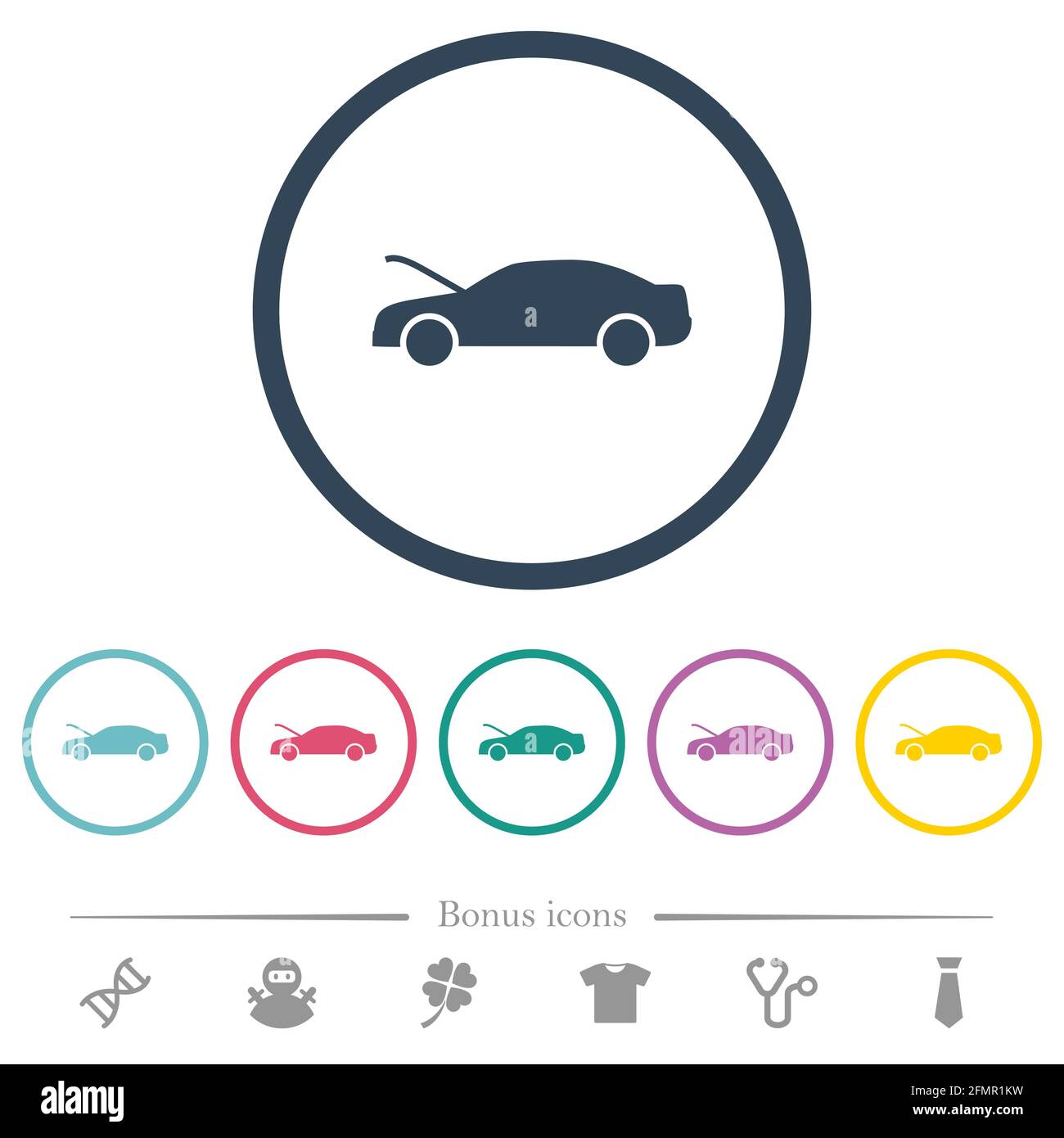 Car hood open dashboard indicator flat color icons in round outlines. 6 ...