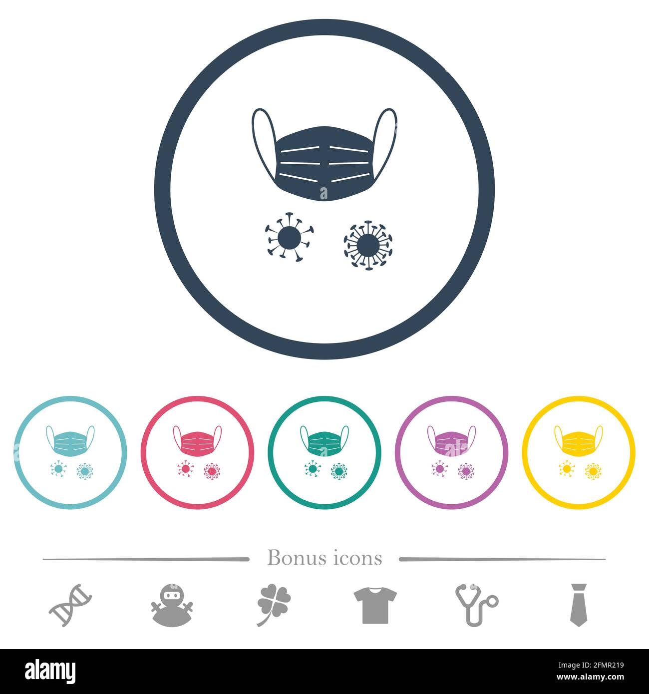 Medical mask and corona viruses flat color icons in round outlines. 6 ...
