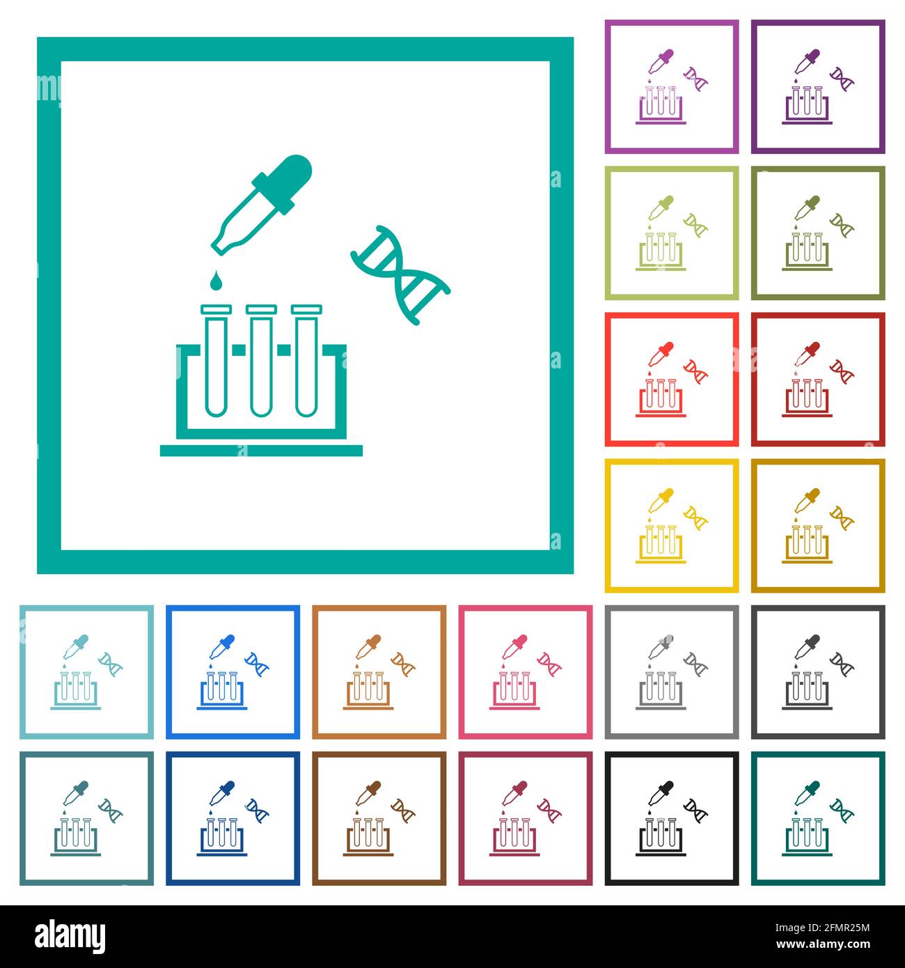DNA experiment flat color icons with quadrant frames on white ... DNA experiment flat color icons with quadrant frames on white ...