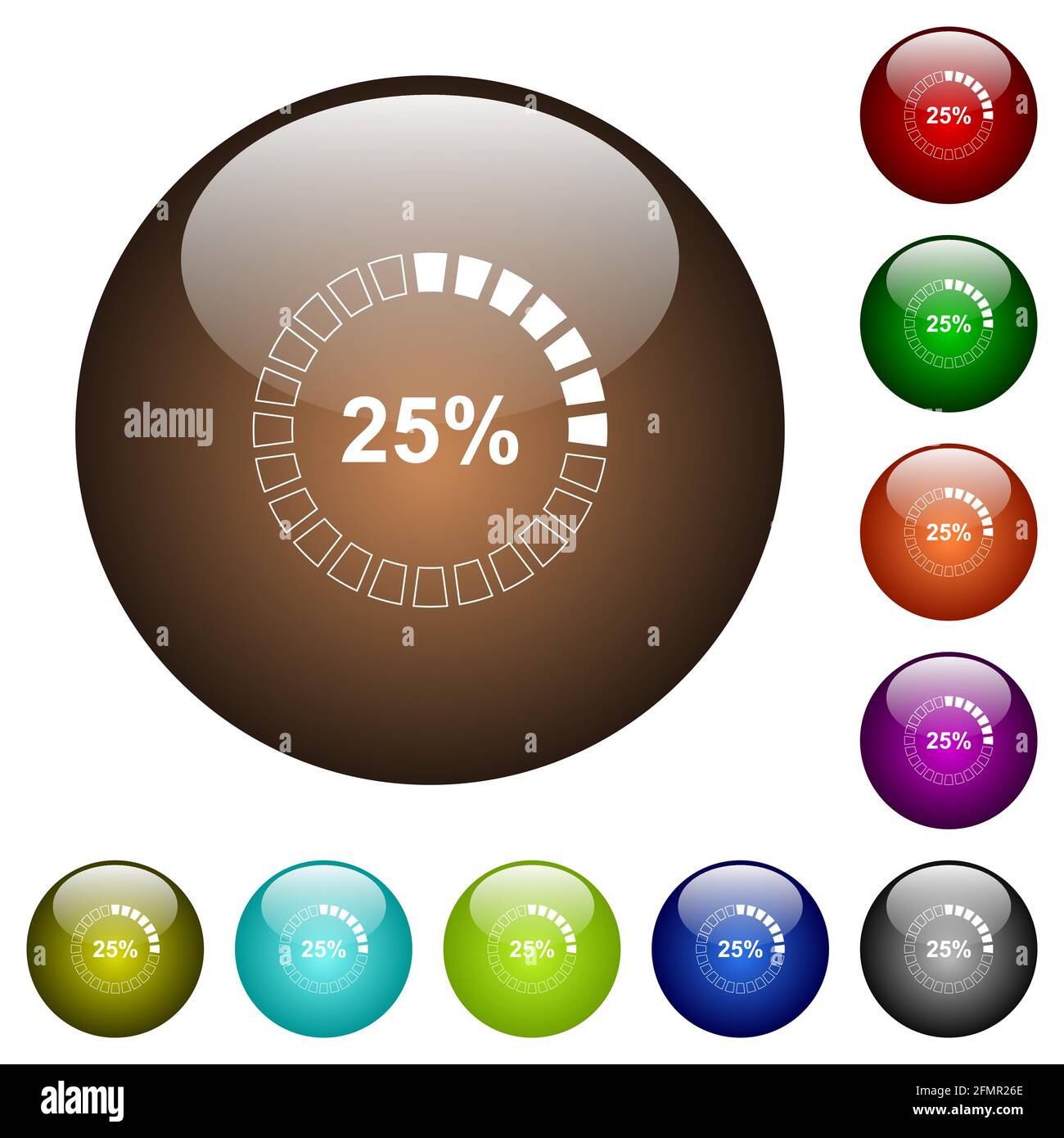 25 percent loaded white icons on round glass buttons in multiple colors ...