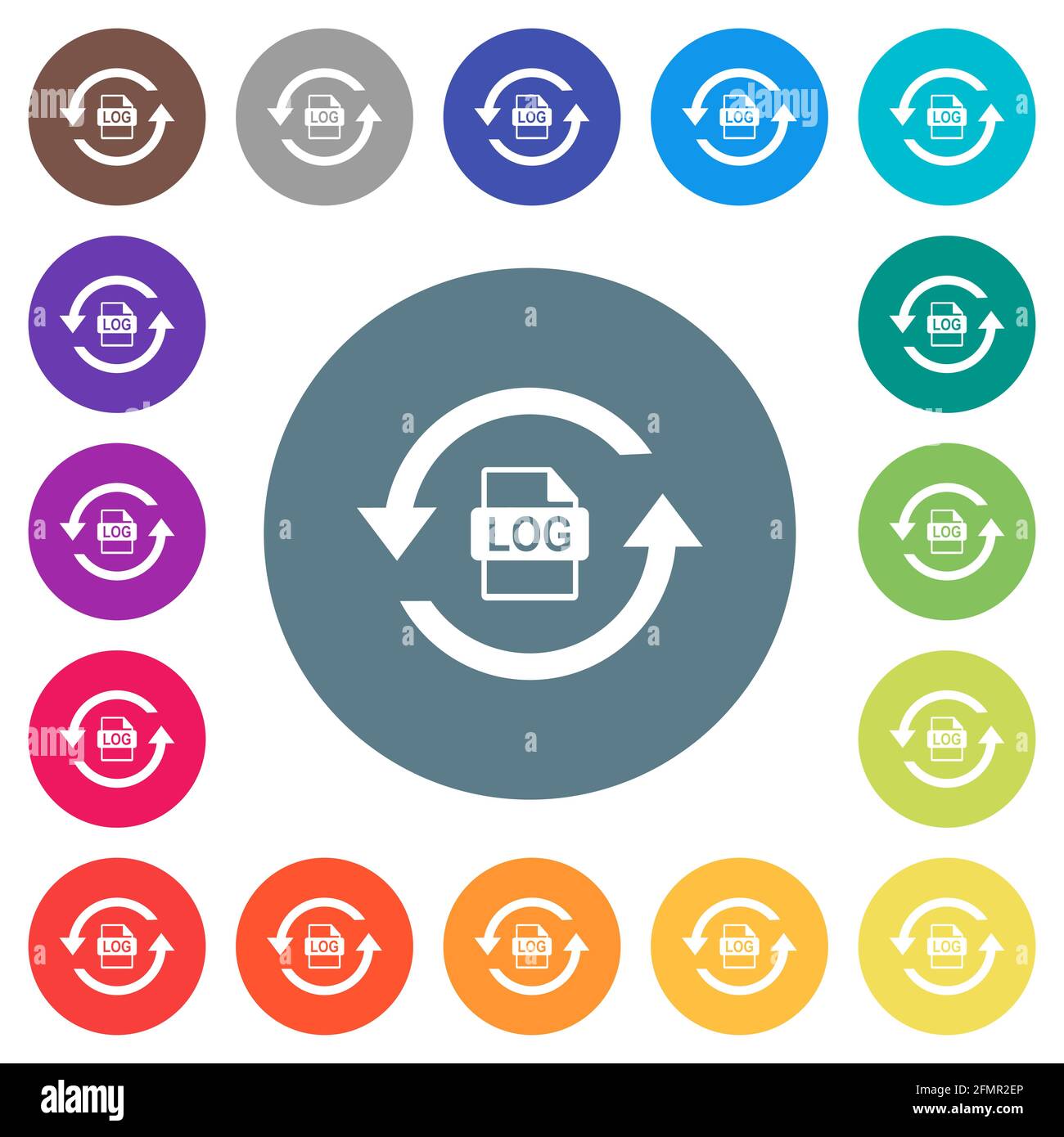 Log file rotation flat white icons on round color backgrounds. 17 ...