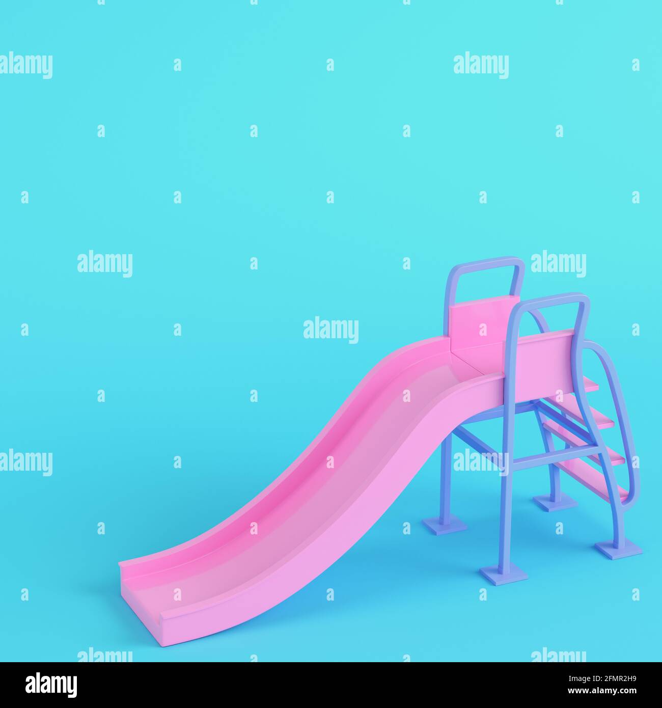 Pink children slide on bright blue background in pastel colors ...