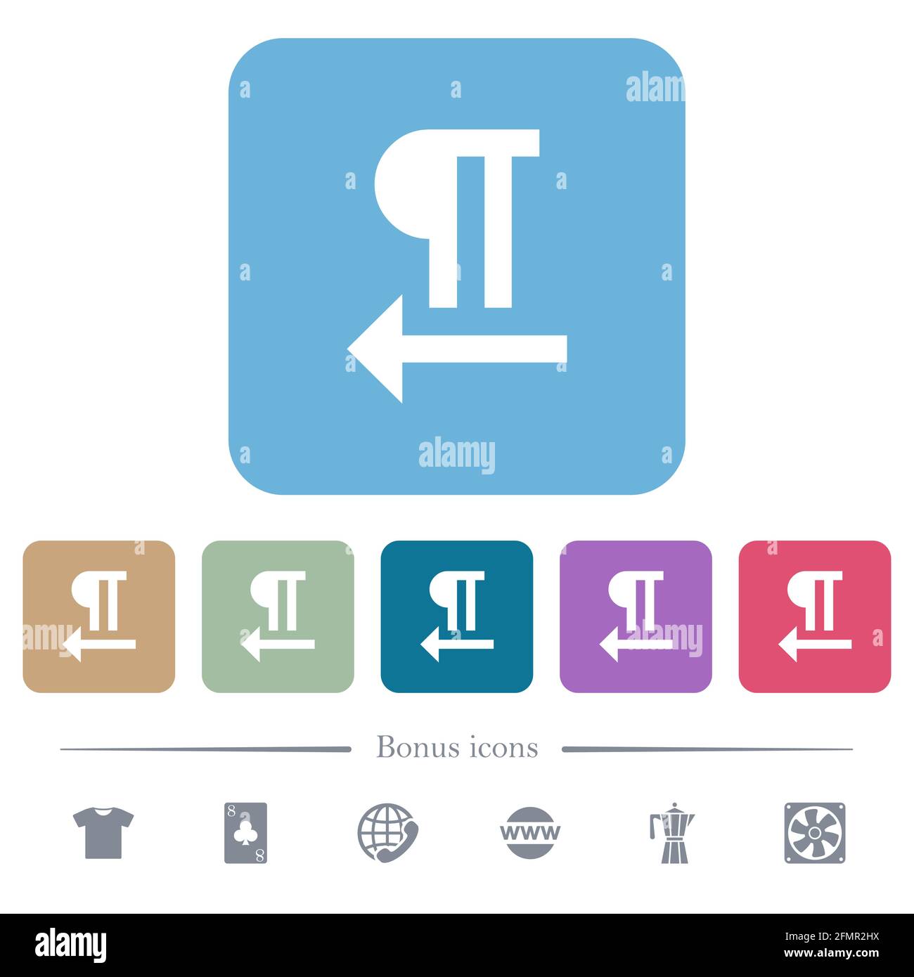 Right to left text direction white flat icons on color rounded square ...