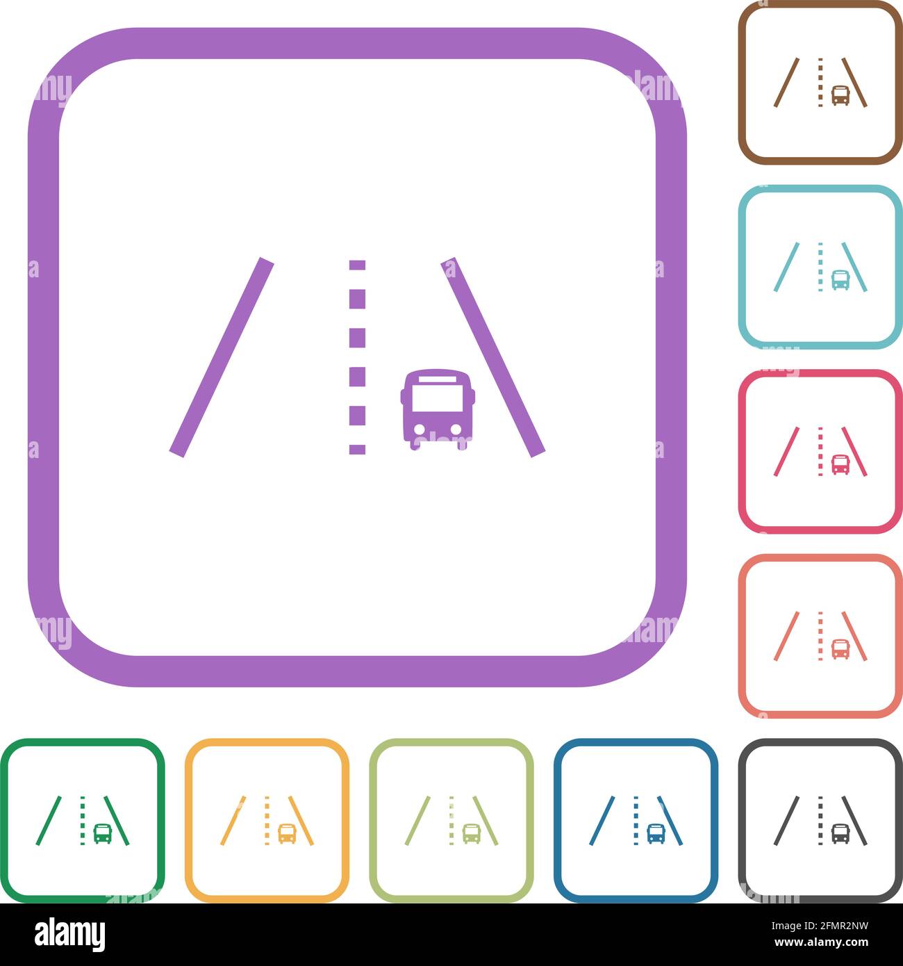Bus lane simple icons in color rounded square frames on white ...