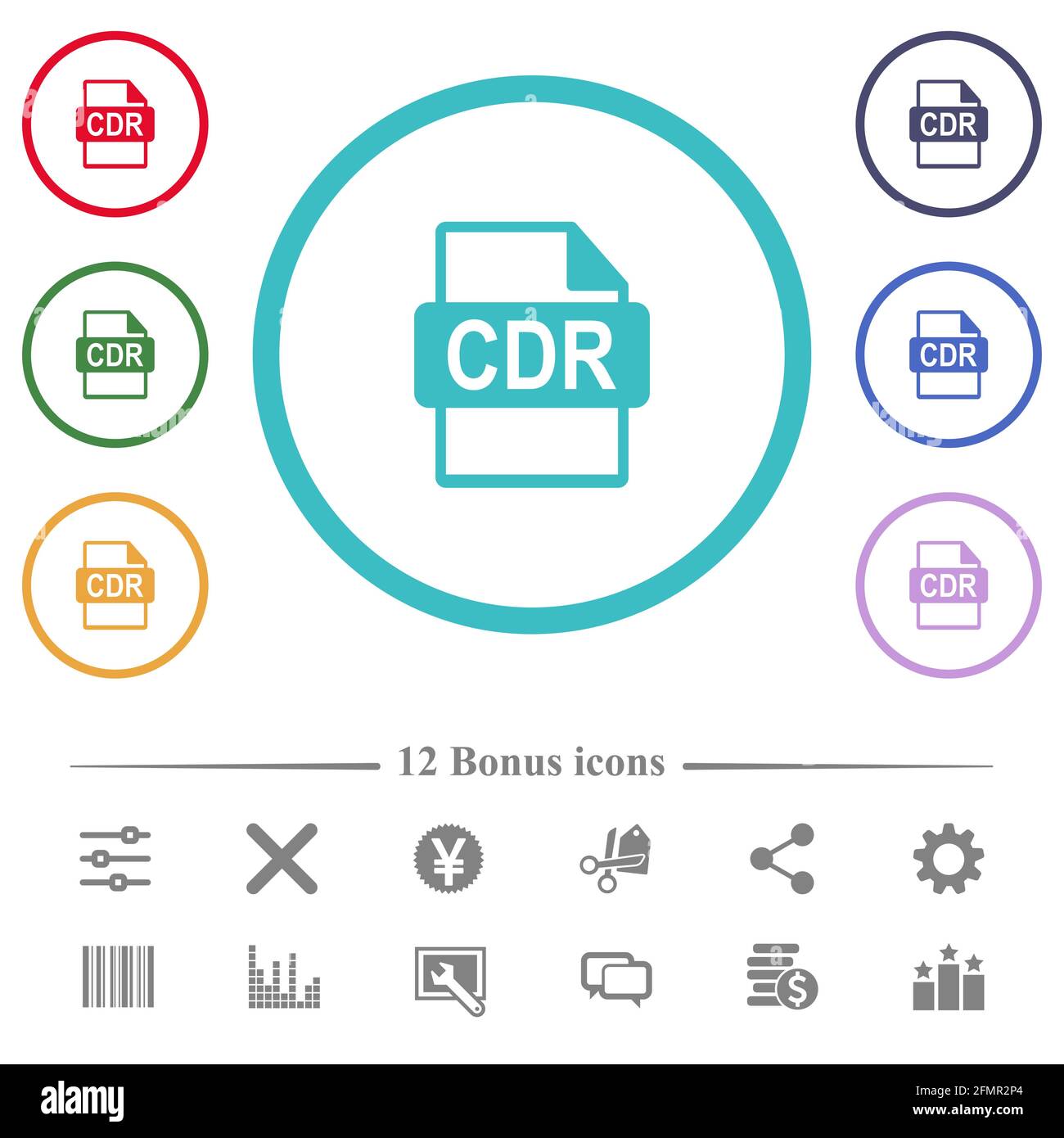 CDR file format flat color icons in circle shape outlines. 12 bonus ...