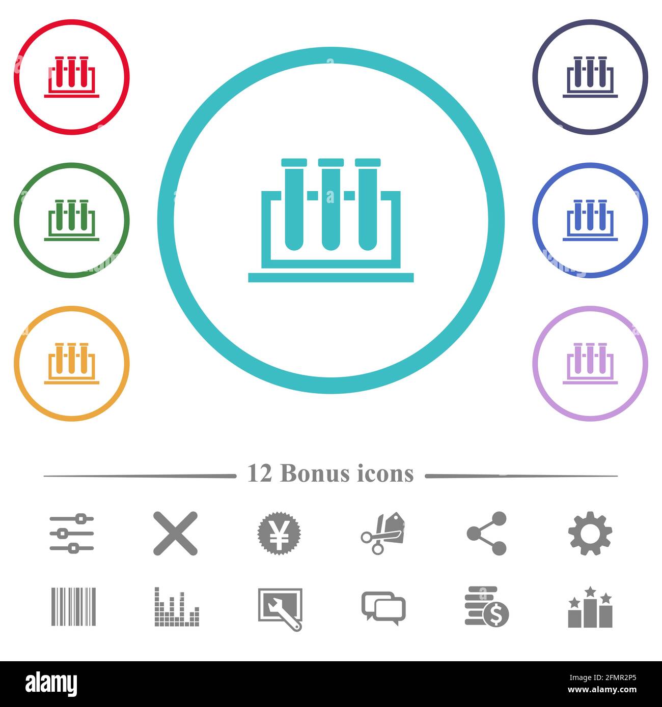 Chemistry flat color icons in circle shape outlines. 12 bonus icons ...