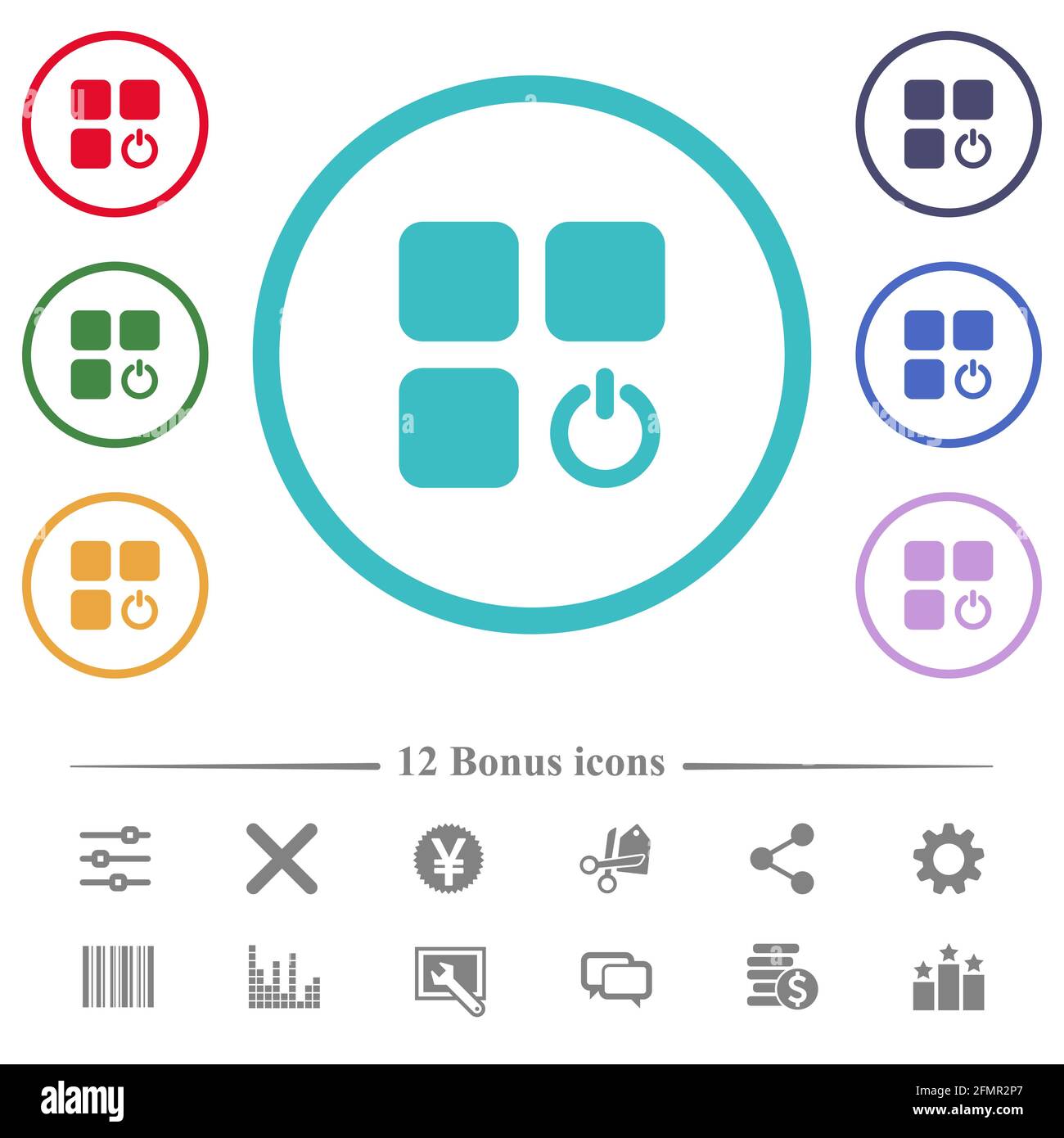 Component switch flat color icons in circle shape outlines. 12 bonus ...