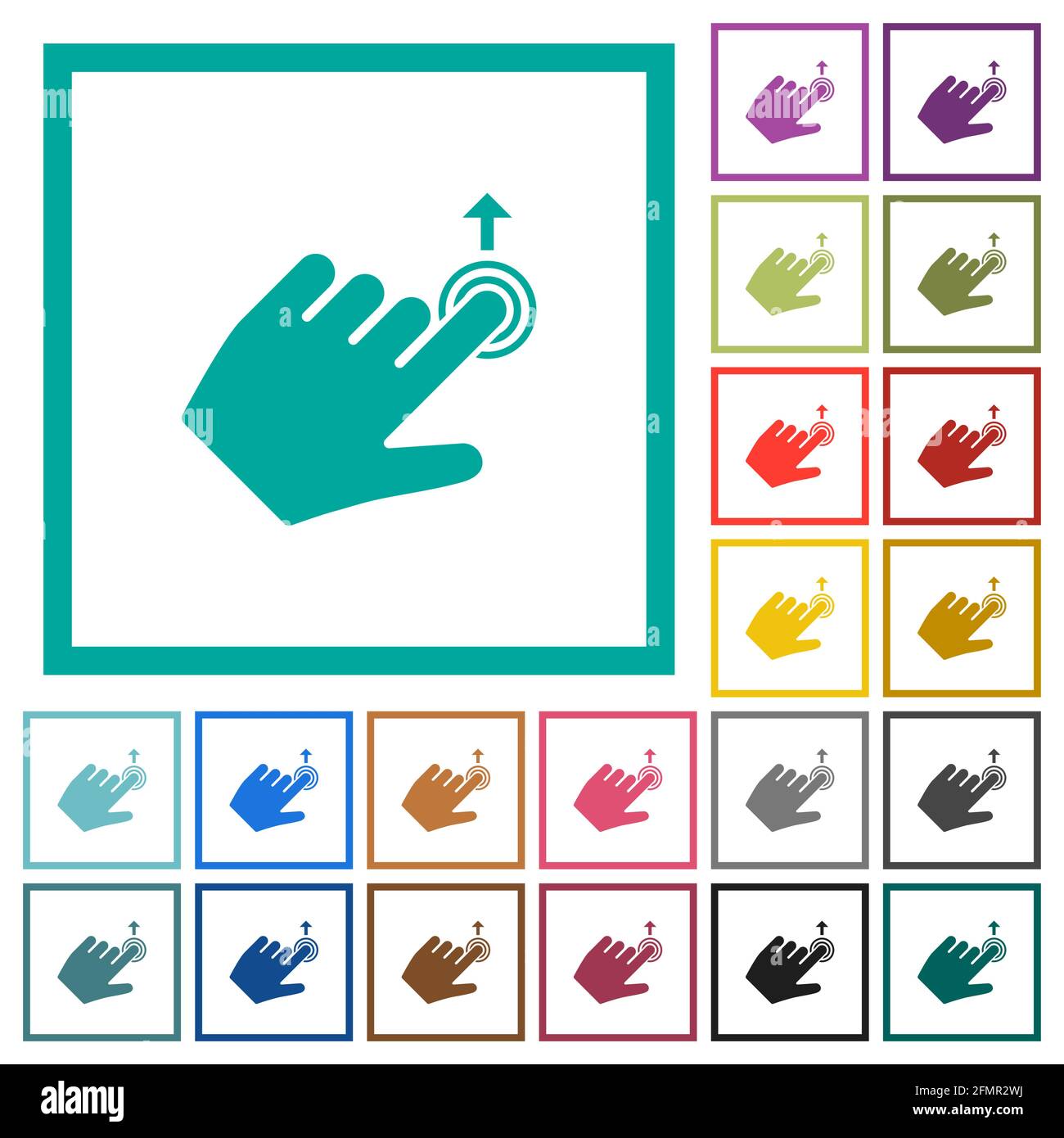 Left handed slide up gesture flat color icons with quadrant frames on ...