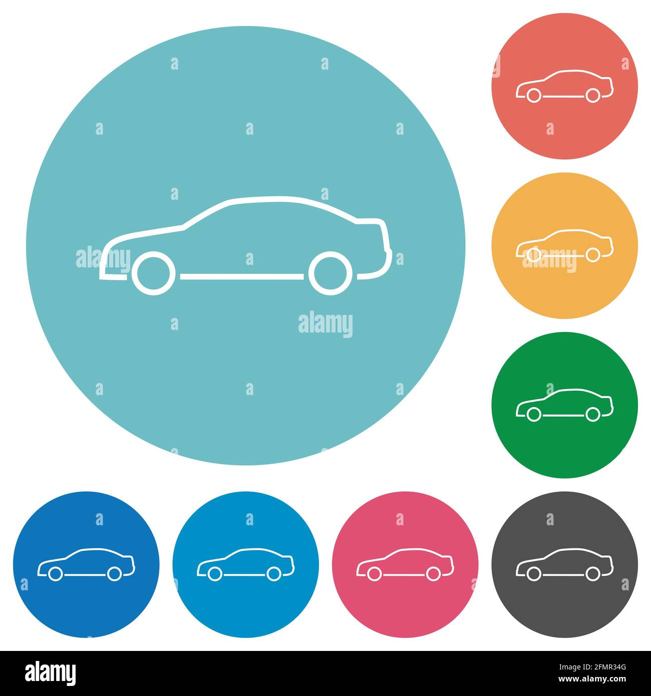 Car contour flat white icons on round color backgrounds Stock Vector ...